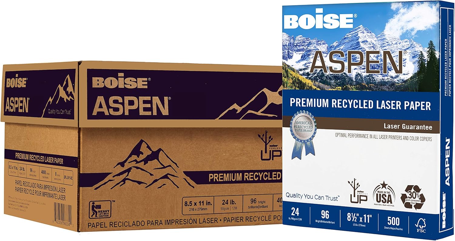 Amazon.com : BOISE ASPEN 30% Recycled Laser Paper, 8.5" x 11" Letter ...