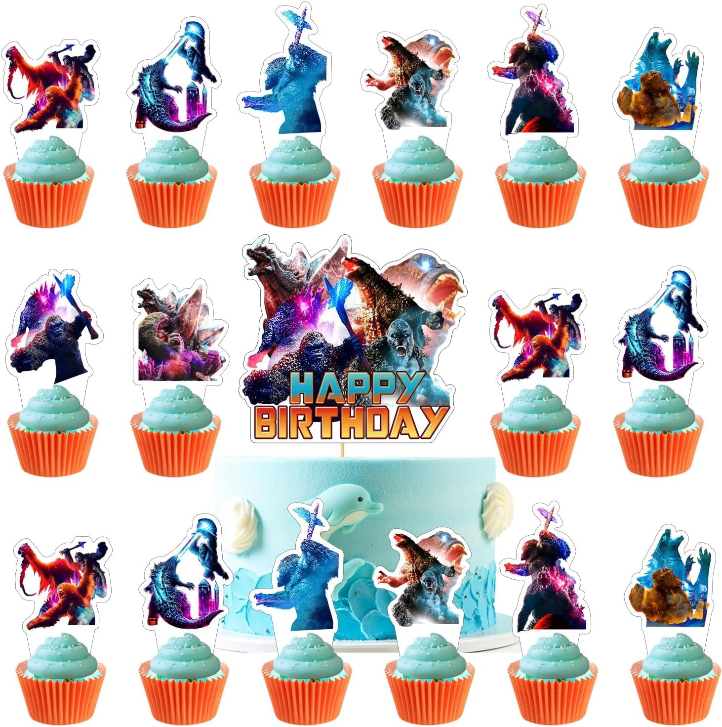 Amazon.com: Generic 25pcs Monster Cake Decorations with 24pcs Cupcake ...
