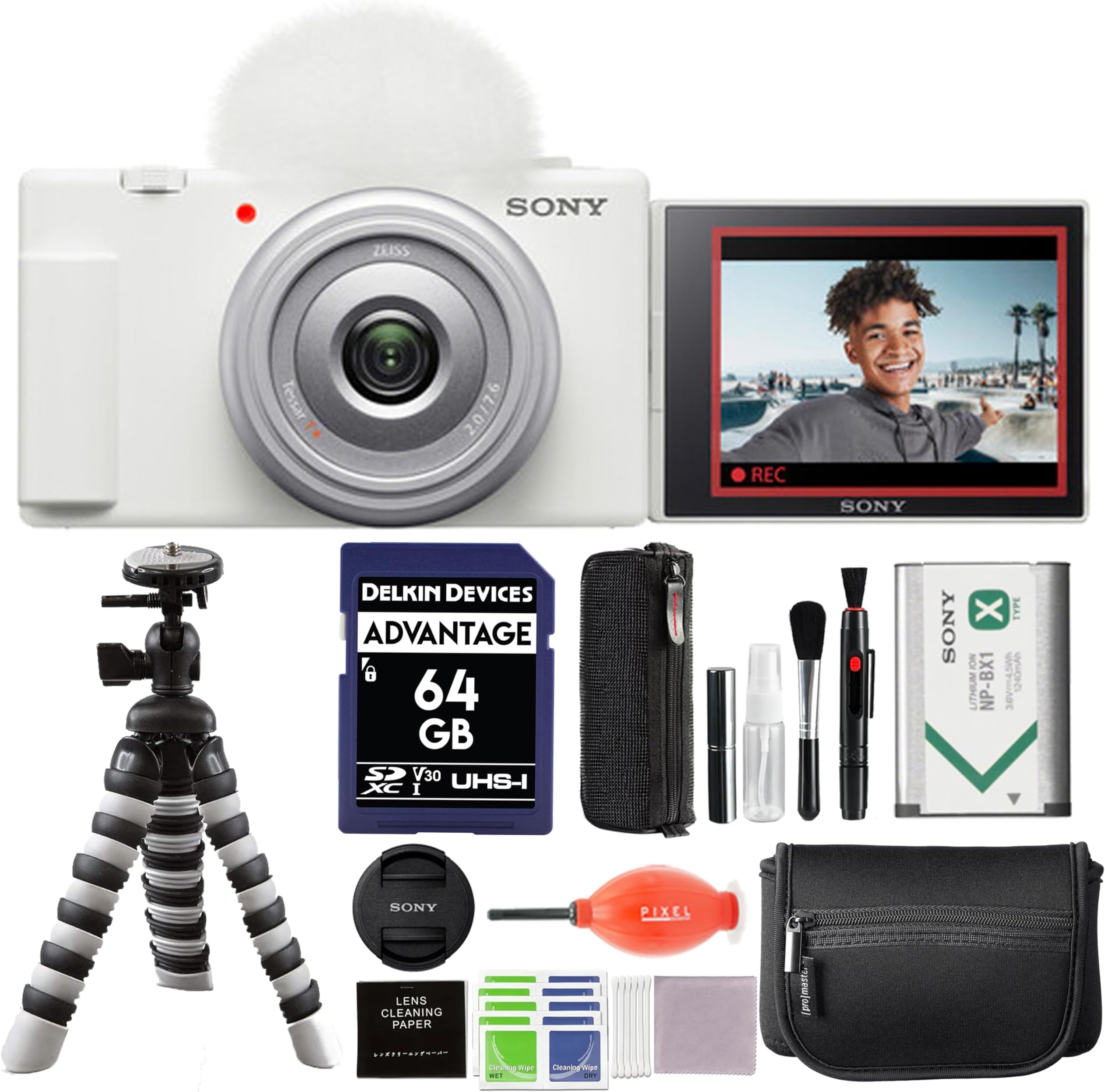 Amazon.com: Sony ZV-1F Vlogging Camera (White) (ZV1F/W) + Filter Kit ...