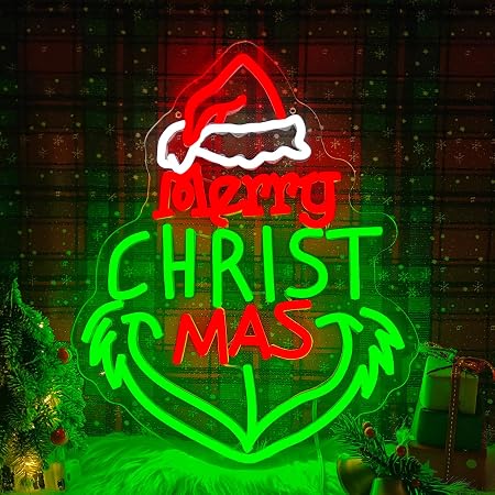 Amazon.com: Merry Christmas Neon Sign Santa Hat Neon Light for Wall ...