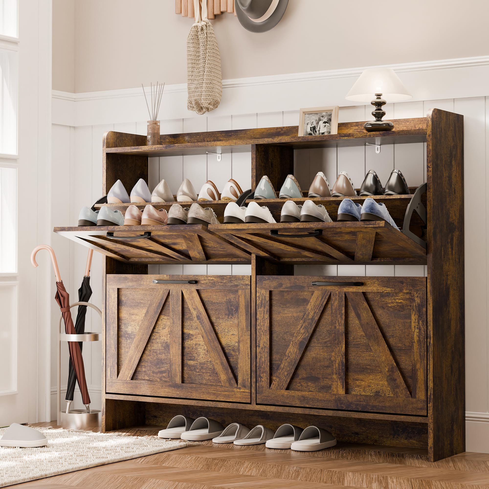 Amazon.com: TOLEAD Rattan Shoe Storage Cabinet, Freestanding Shoe Rack ...