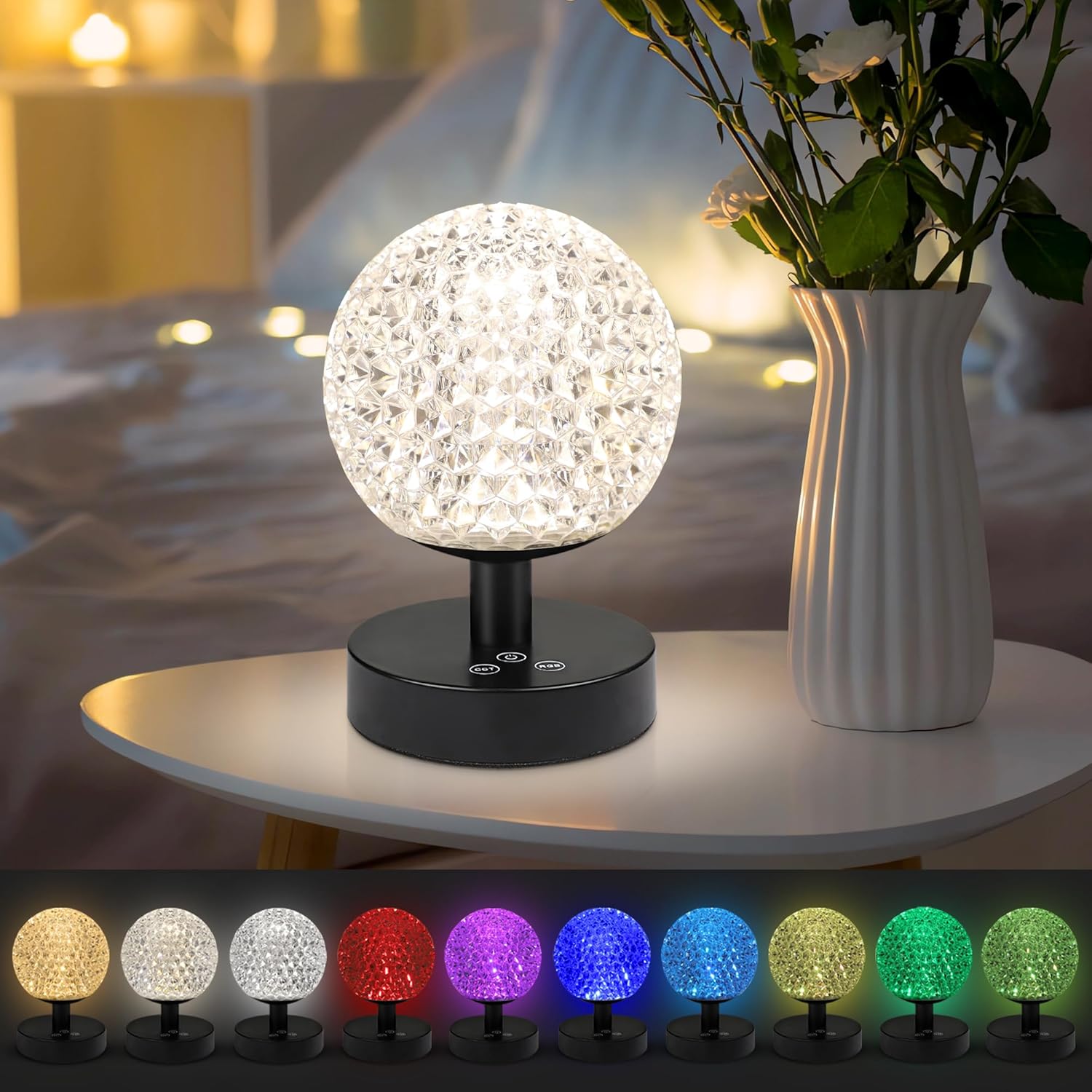 Smanu USB Rechargeable Table Lamp, Touch Control Bedside Lamps, 3 CCT ...