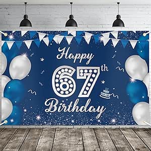 Amazon.com: JOYKY Happy 67th Birthday Banner, Blue Silver Happy 67th ...
