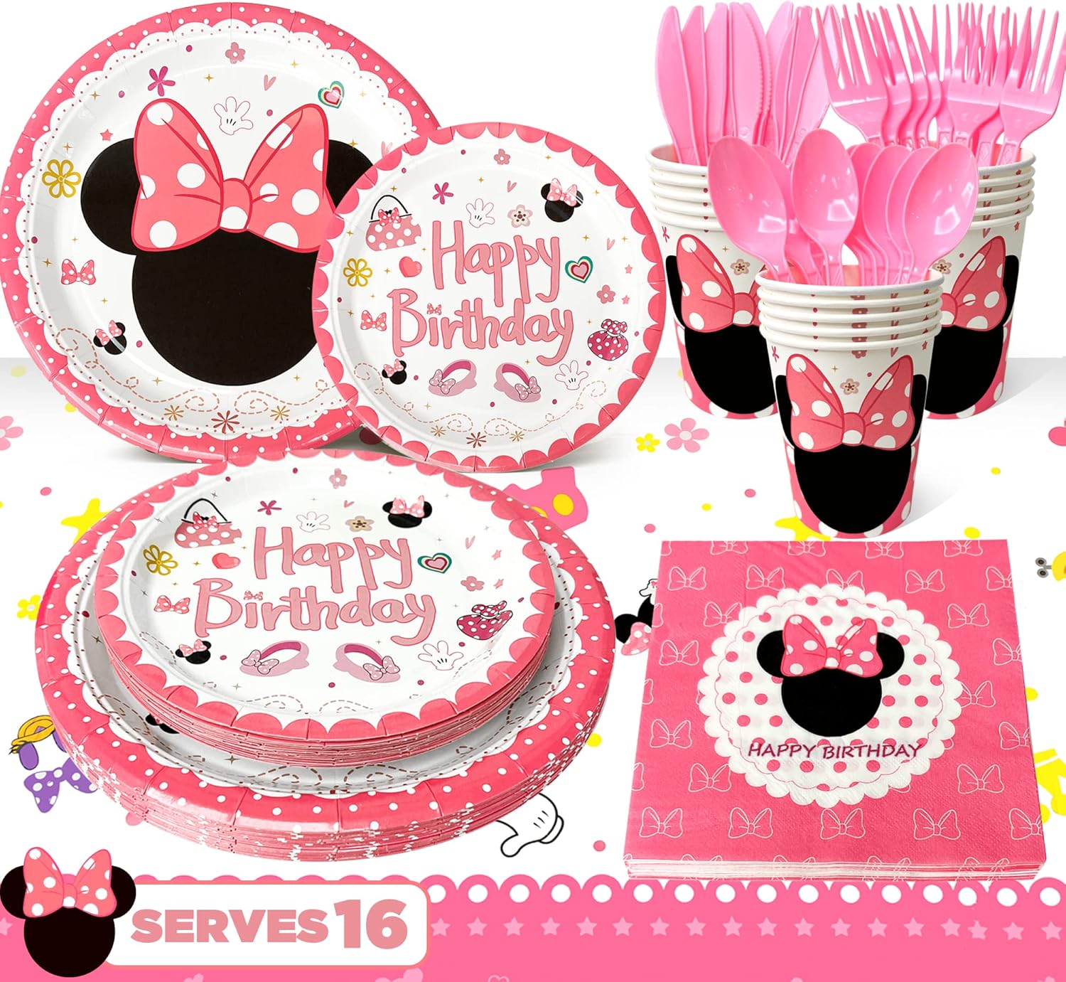 Minni Mouse Partygeschirr Geburtstag 113 Pcs Geburtstagsdeko Set Teller minni-mouse-partygeschirr-geburtstag-113-pcs-geburtstagsdeko-set-teller