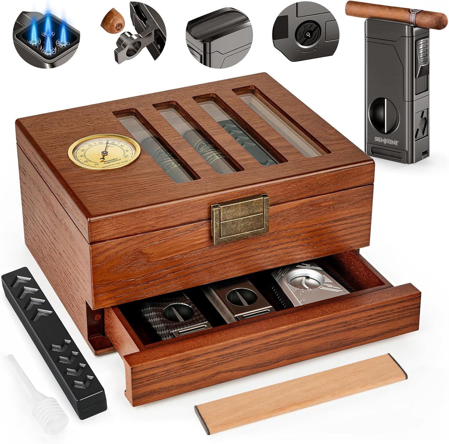 Amazon.com: SEMKONT Cigar Humidor, Vintage Lock & Accessory Drawer ...