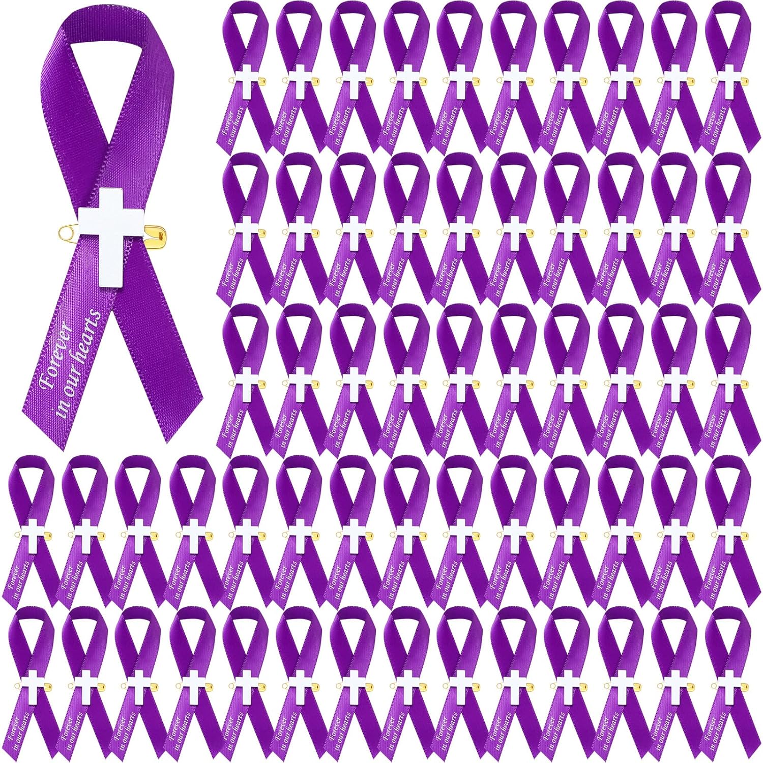 Amazon.com: 50 Pcs Memorial Funeral Ribbon with Cross Pins Respect ...