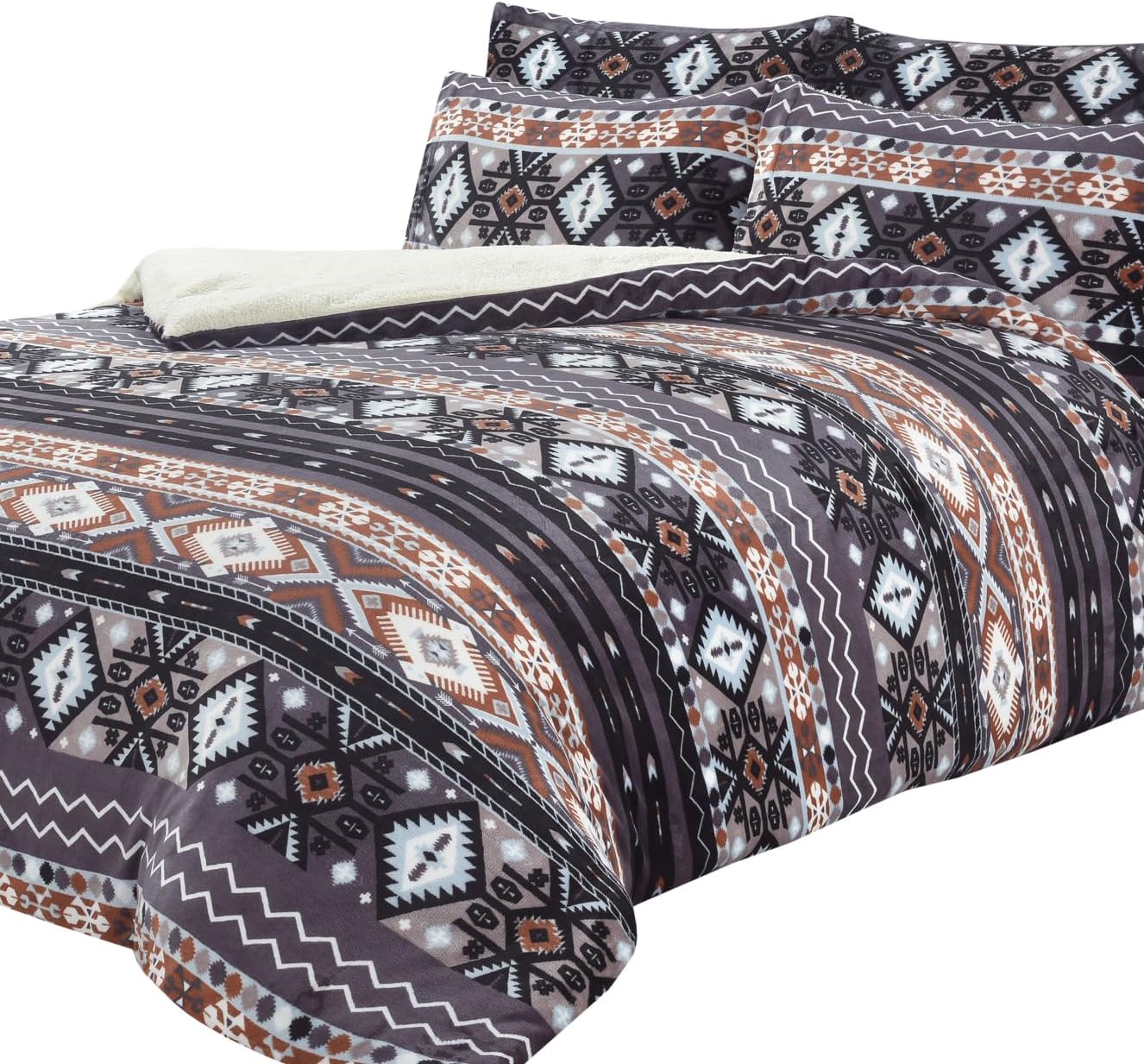 Olivia Rocco Aztec Teddy Fleece Duvet Cover Set With Pillow Cases Quilt ...