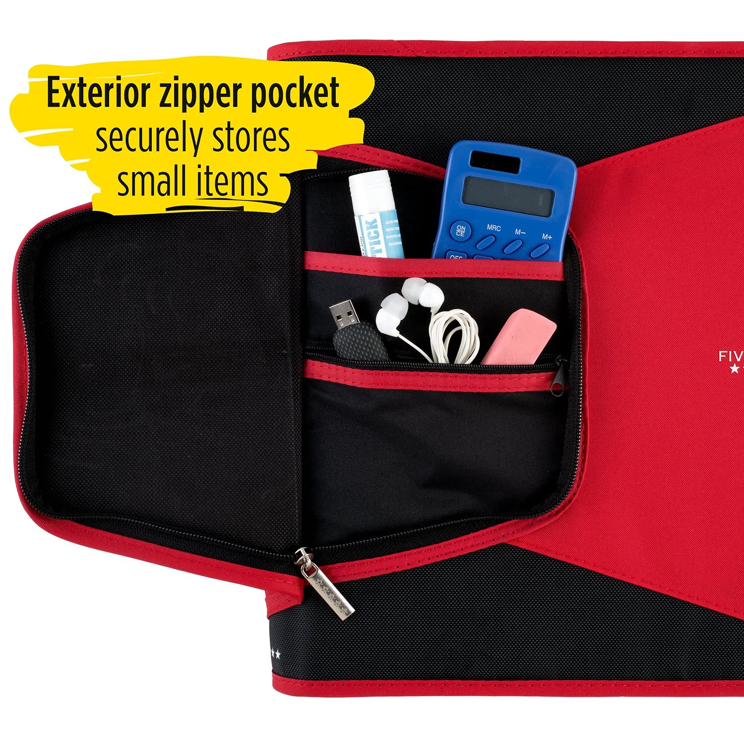 Five Star Zipper Binder, 1-1/2 Inch 3 Ring Binder, 3-Pocket Expanding ...