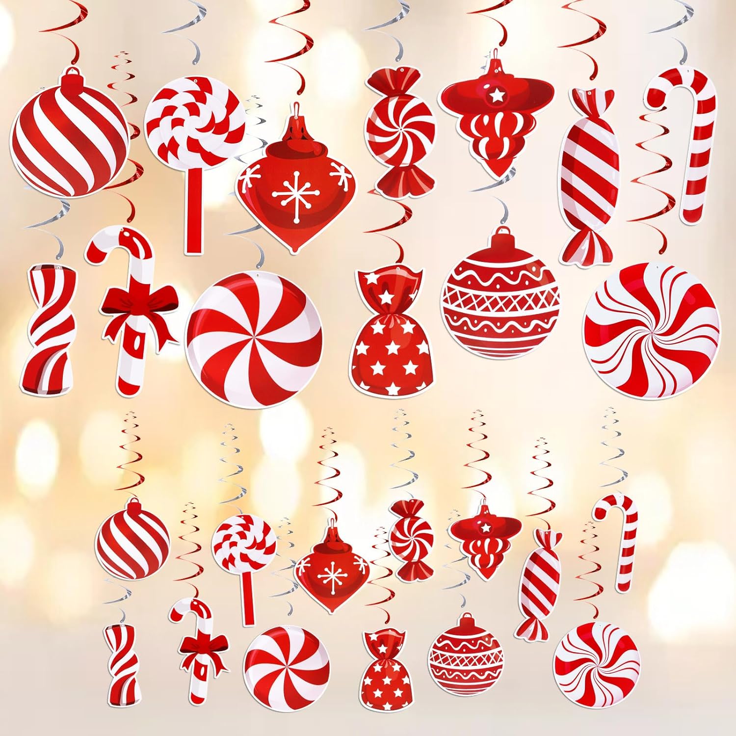 MOTONG 52PCS Christmas Ceiling Decorations Christmas Hanging Foil Swirl ...