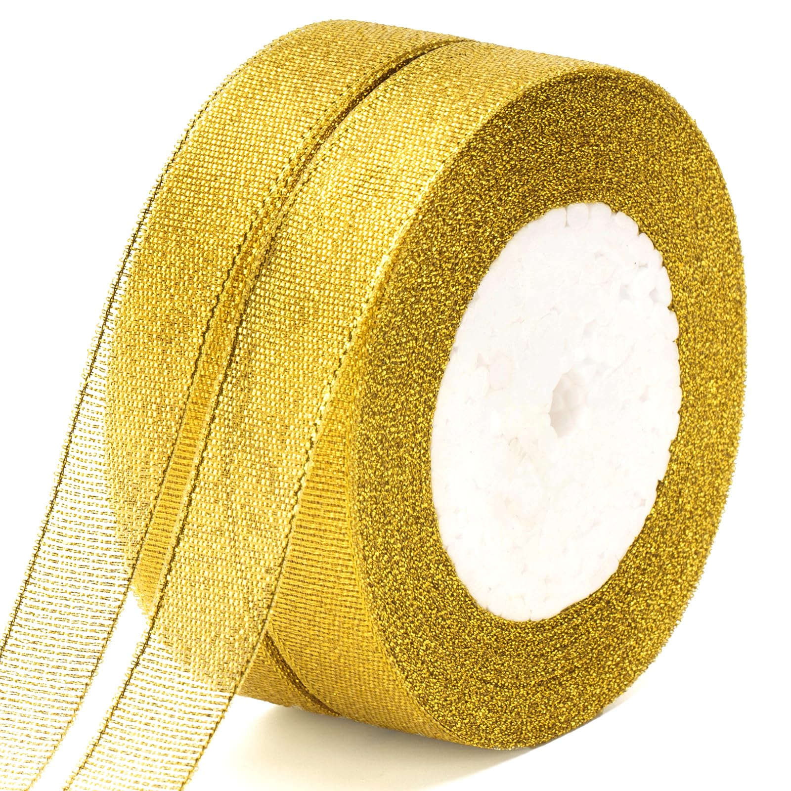 G2PLUS Gold Organza Gift Wrap Ribbon, 20mm Sparkly Decorative Christmas ...