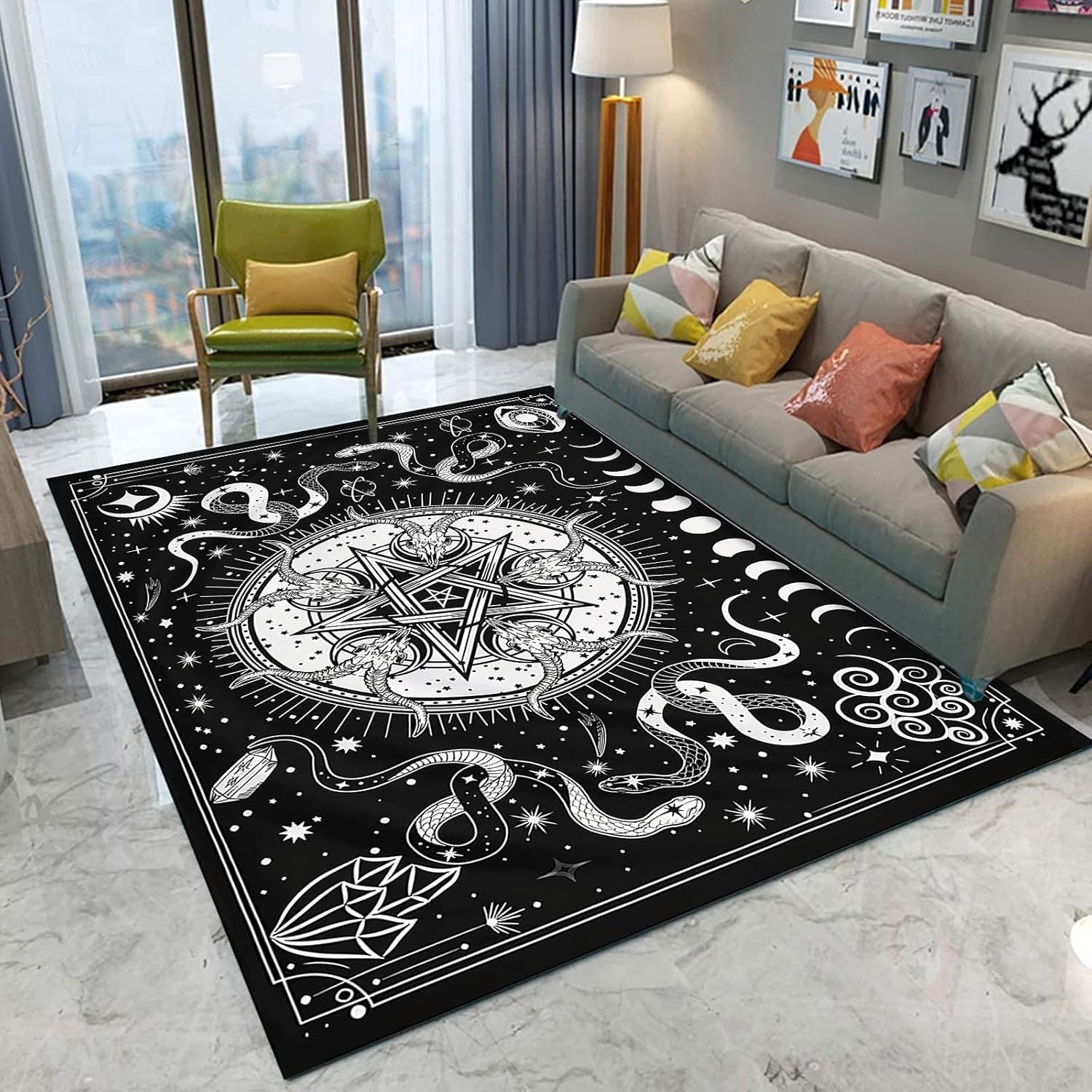 Amazon.com: LGGQQW Witch Rug Black and White Area Rug Snake Carpet Moon ...