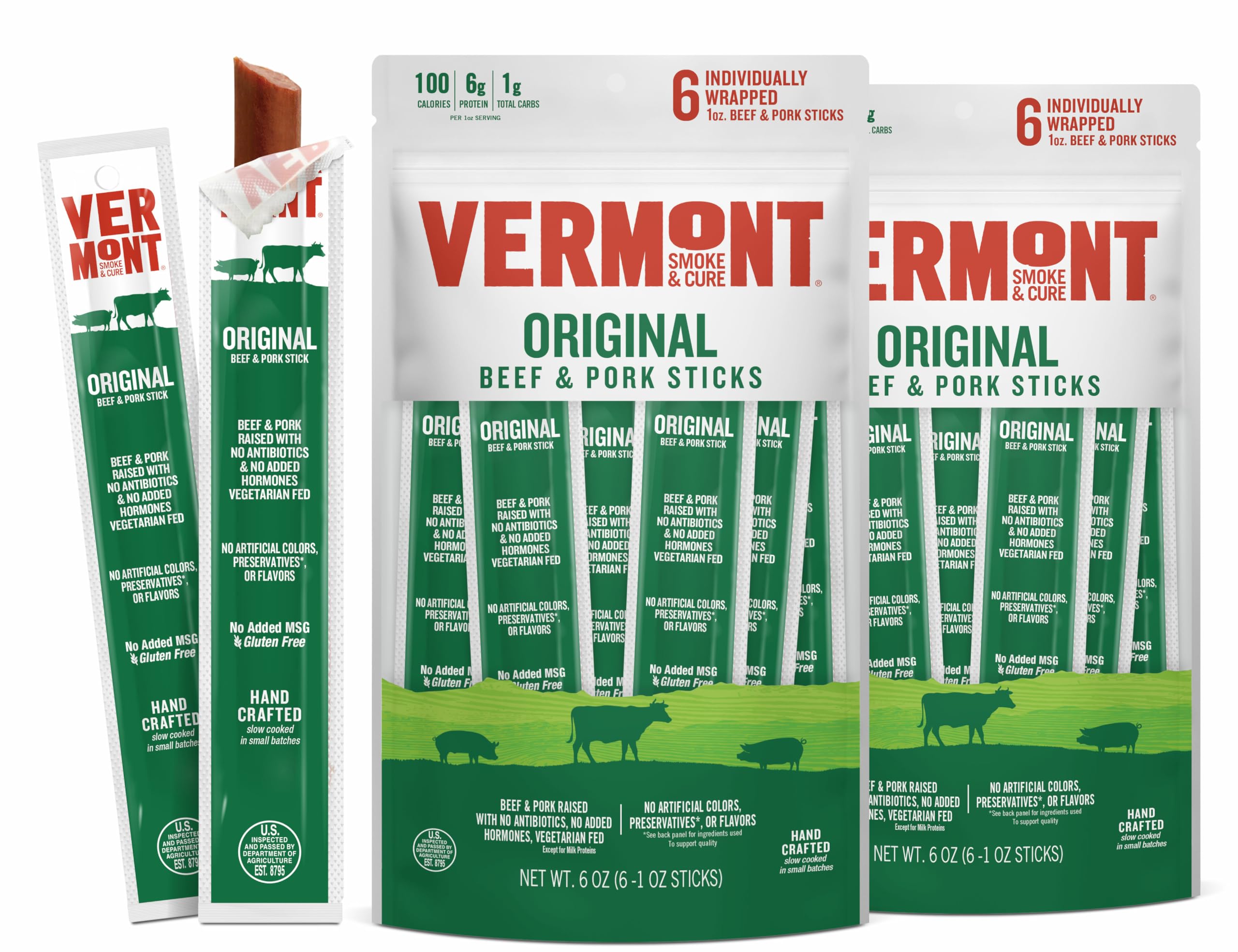 Amazon.com: Vermont Smoke & Cure Meat Sticks - Original Beef & Pork ...