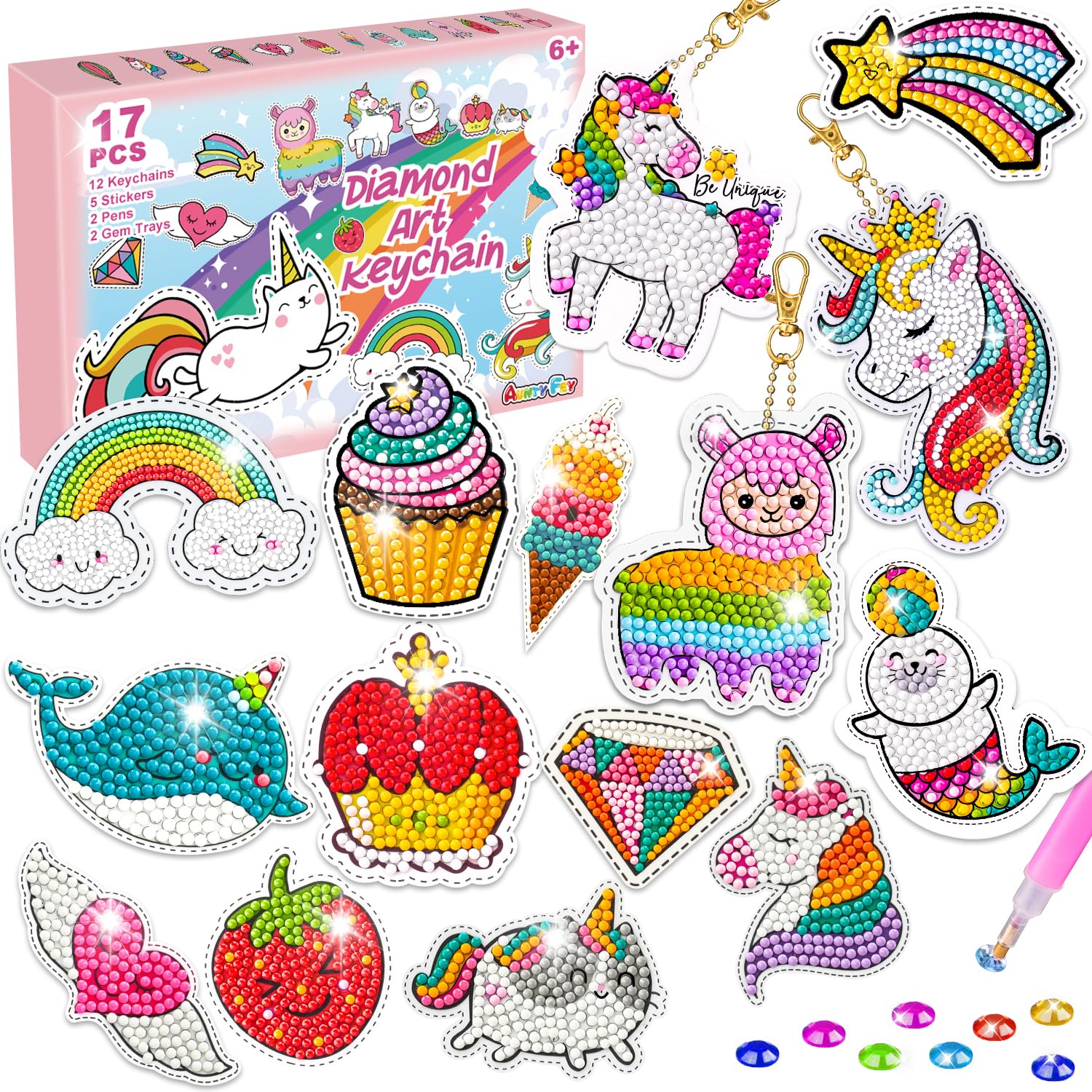Amazon.com: AuntyFey Diamond Art Kits for Kids with Keychains, Diamond ...