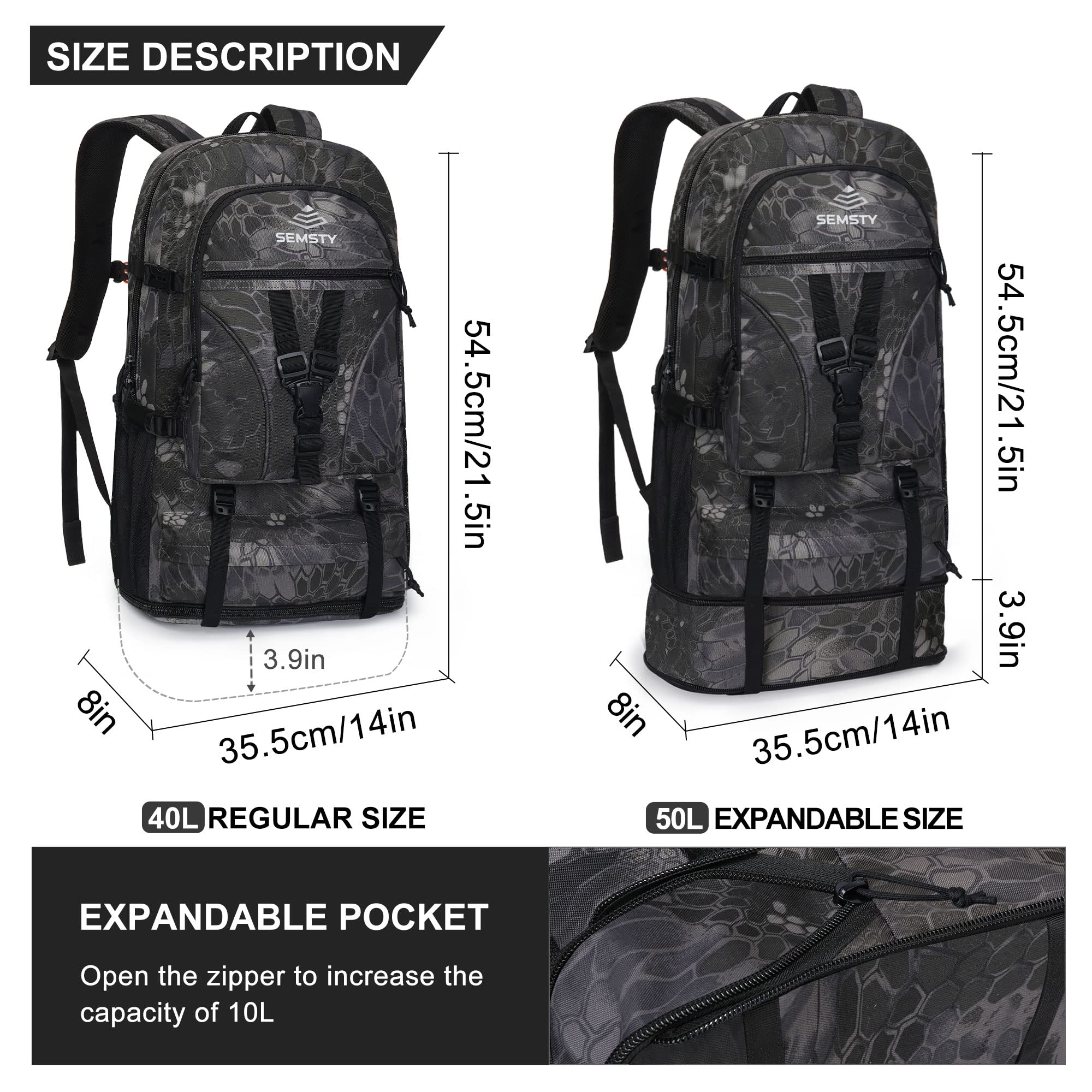 Snapklik.com : Hiking Backpack, 30L/40L/50L Expandable Hiking Backpack ...