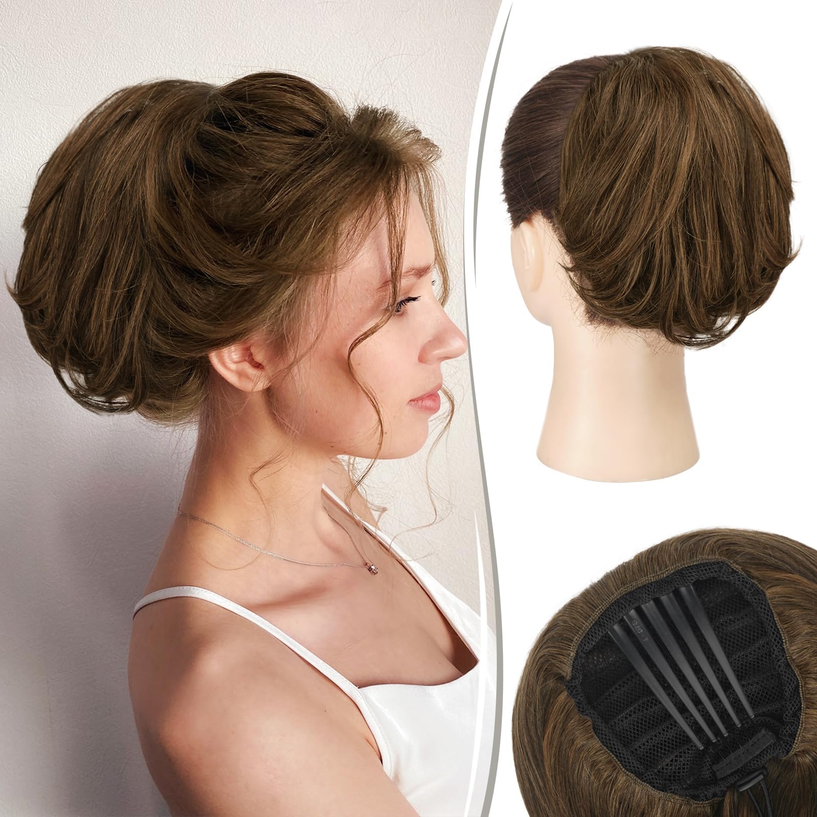 Amazon.com : RUWISS Real Human Hair Bun Short Drawstring Ponytail Hair ...