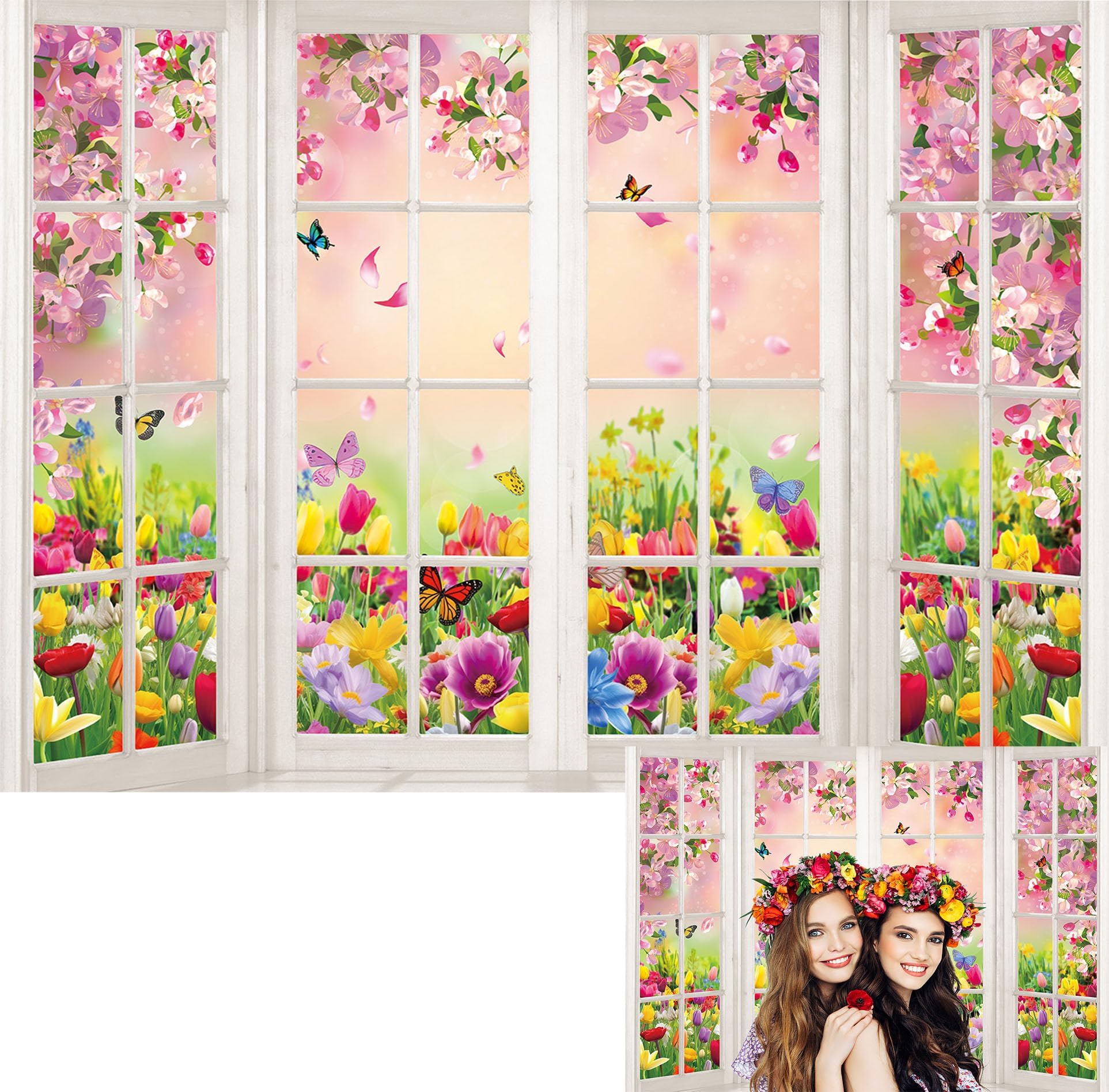 Amazon.com : BINQOO 8x6ft Spring Window Flower Scene Backdrop White ...