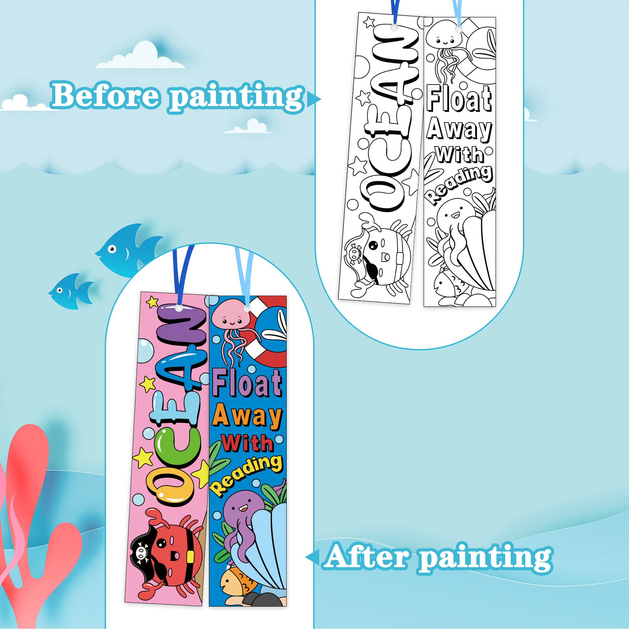 Snapklik.com : Marine Animal Coloring Bookmarks - 75Pcs Color Your Own ...