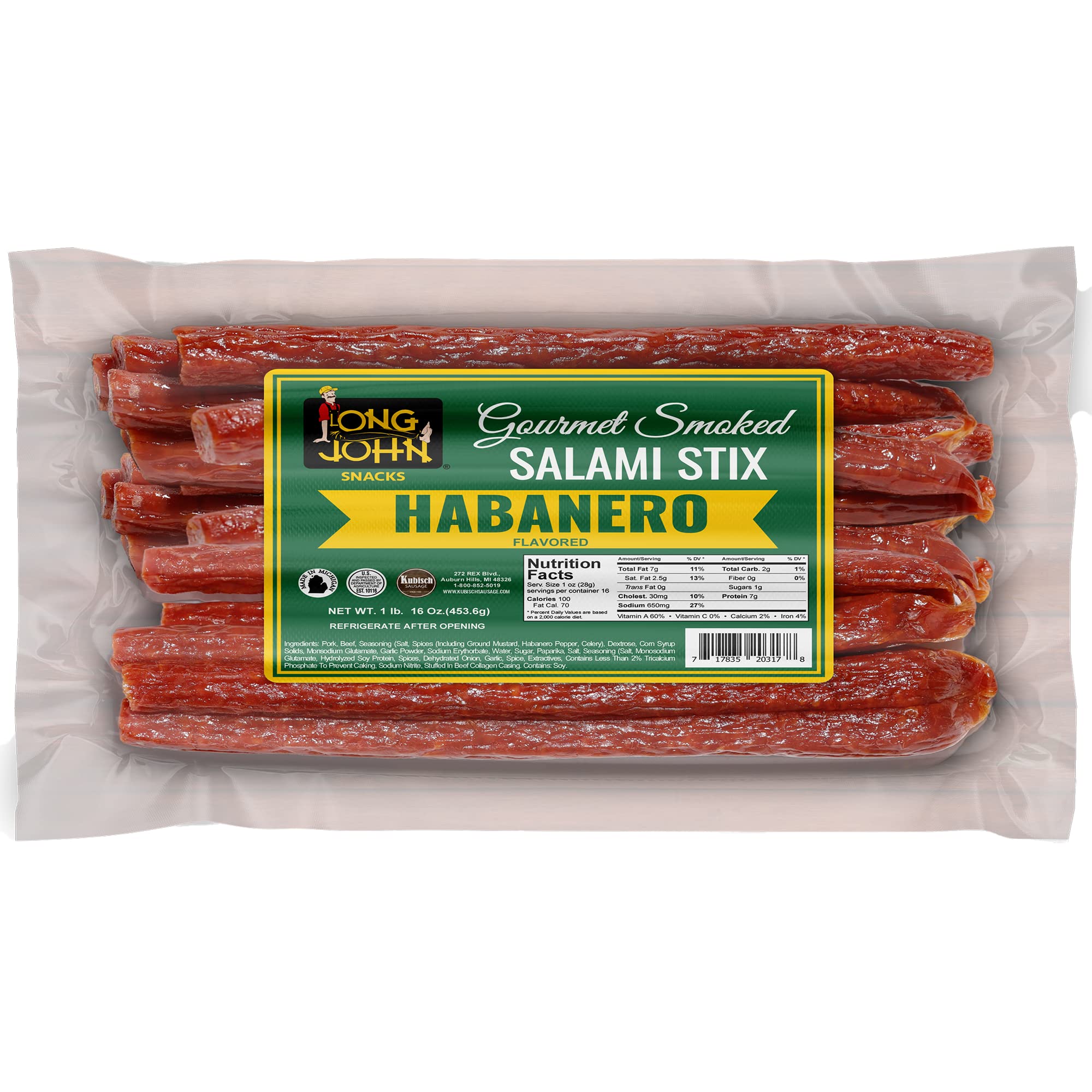 Amazon.com: Long John Snacks Habanero Dried Salami Stix – Made with ...