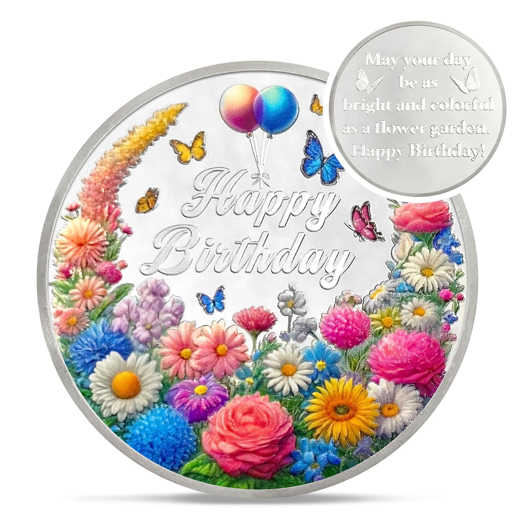 Snapklik.com : Daisy Flower Happy Birthday Coin - Silver Lucky Balloons ...
