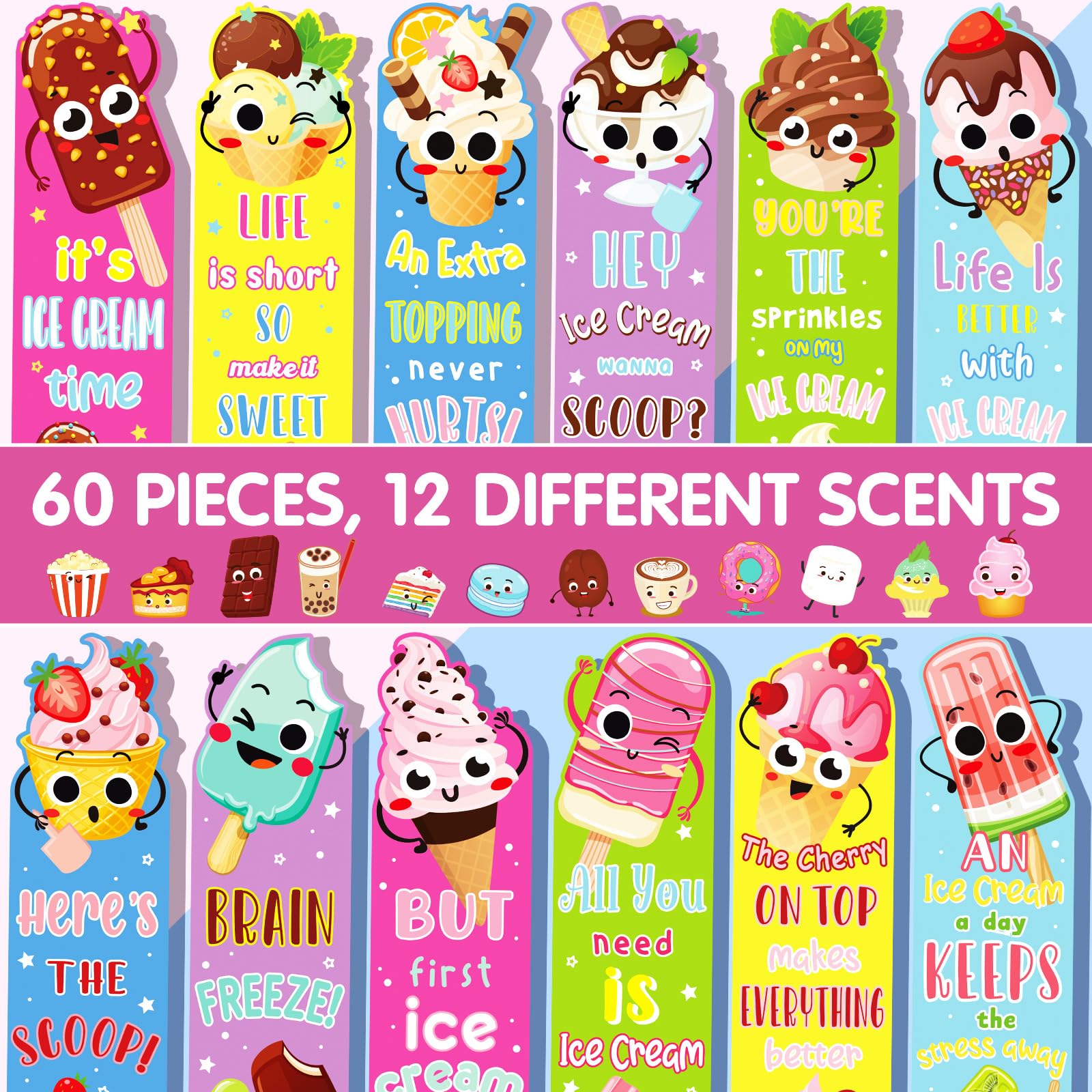 Snapklik.com : 60 Pieces Ice Cream Scented Bookmarks Kids Bulk Scratch ...