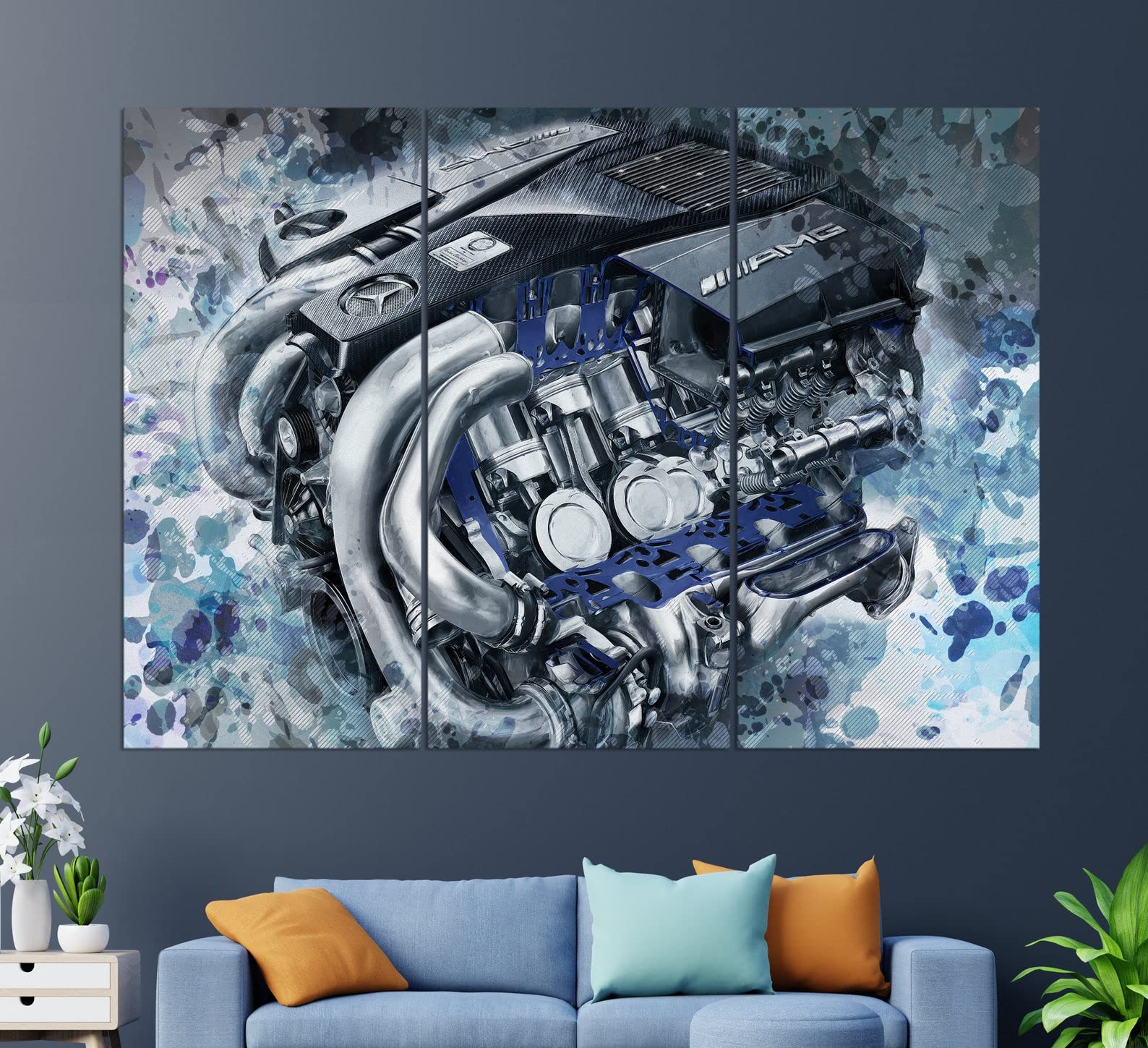 Amazon.com: Mercedes-Benz AMG V8 Engine Canvas Print, Engine Painting ...