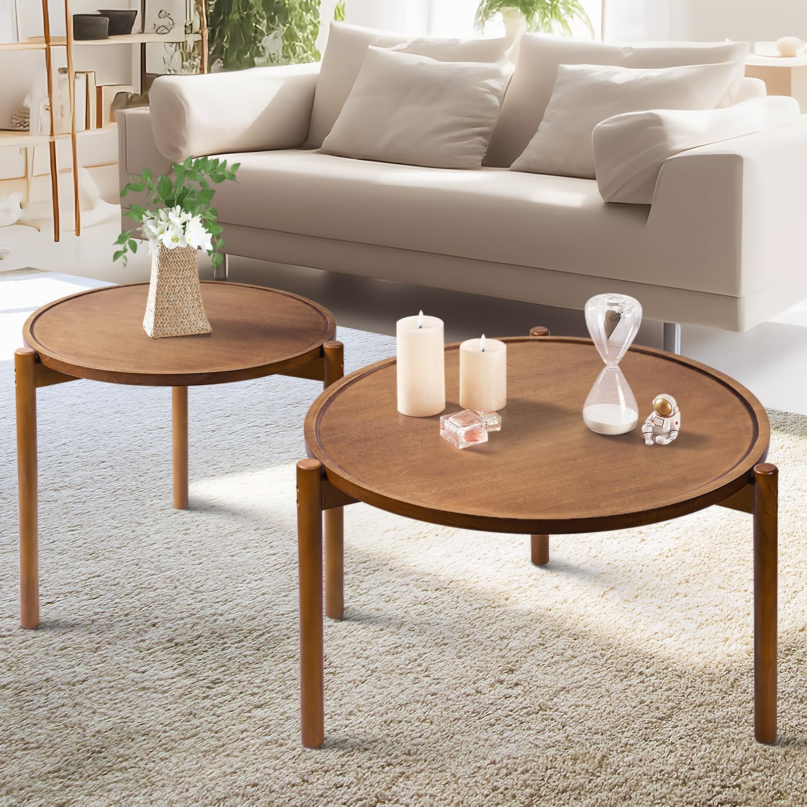 Amazon.com: IKSII 2-Piece Set Modern Round Coffee Tables for Living ...