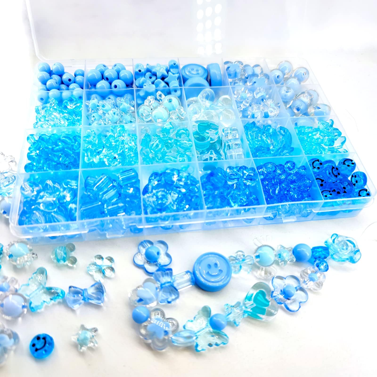 Amazon.com: 450pcs Blue Acrylic Assorted Beads Flower Heart Star ...