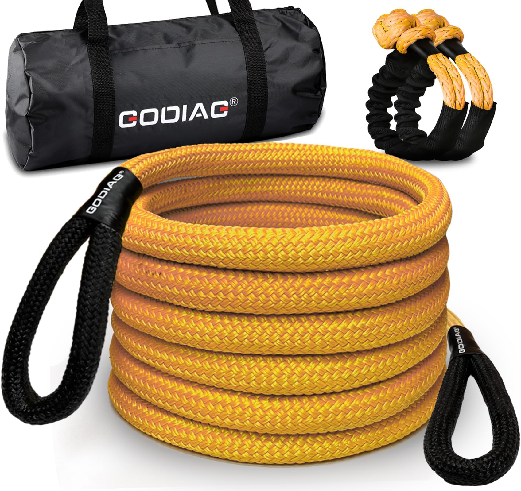 GODIAG 1"×20ft Kinetic Recovery Rope (33000lbs) Heavy Duty Energy Tow ...