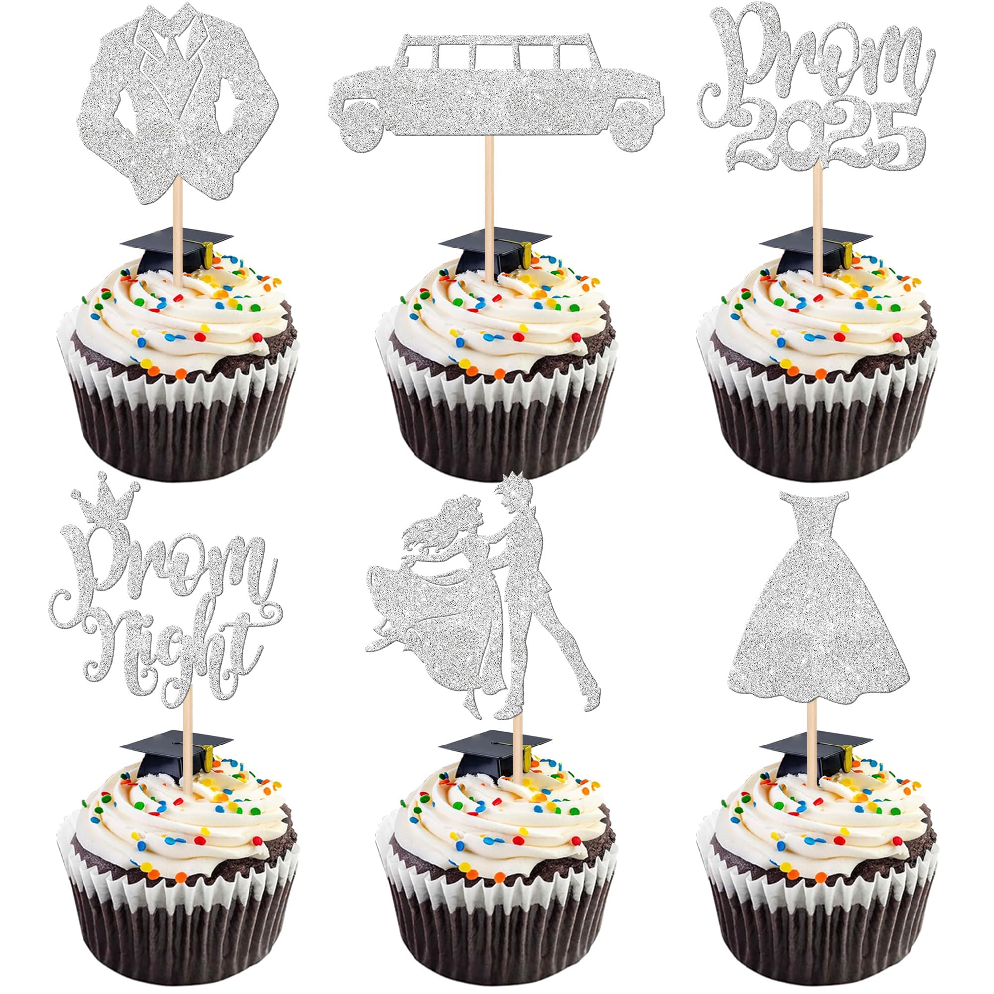 Amazon.com: 24 PCS 2025 Prom Graduation Cupcake Toppers Glitter Prom ...