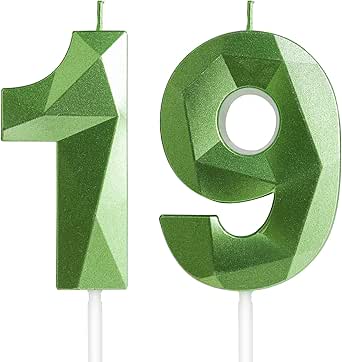 Yiran 19th Birthday Candles - Number 19 - Green Candles - Birthday ...