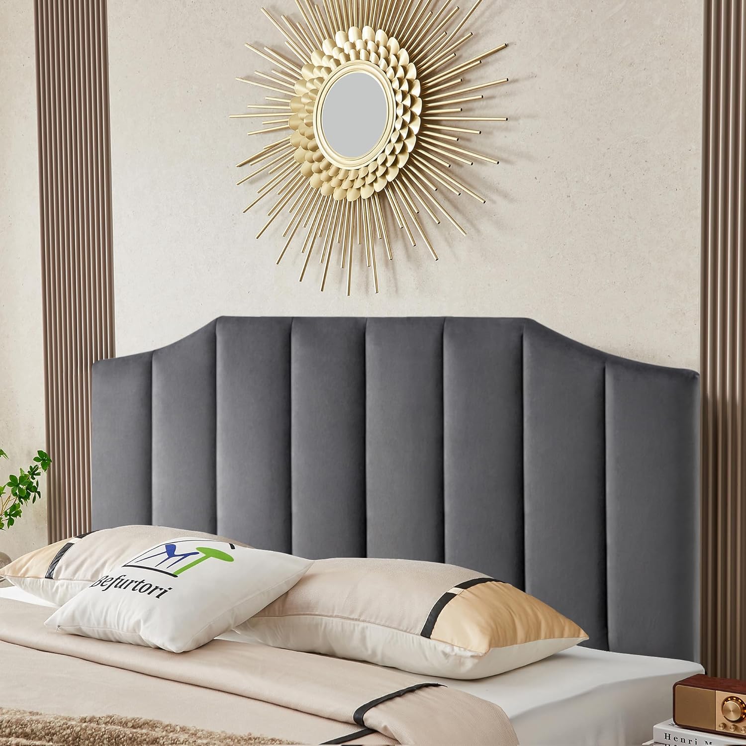 Amazon.com - Befurtori Velvet Upholstered Queen/Full Headboard, Tufted ...