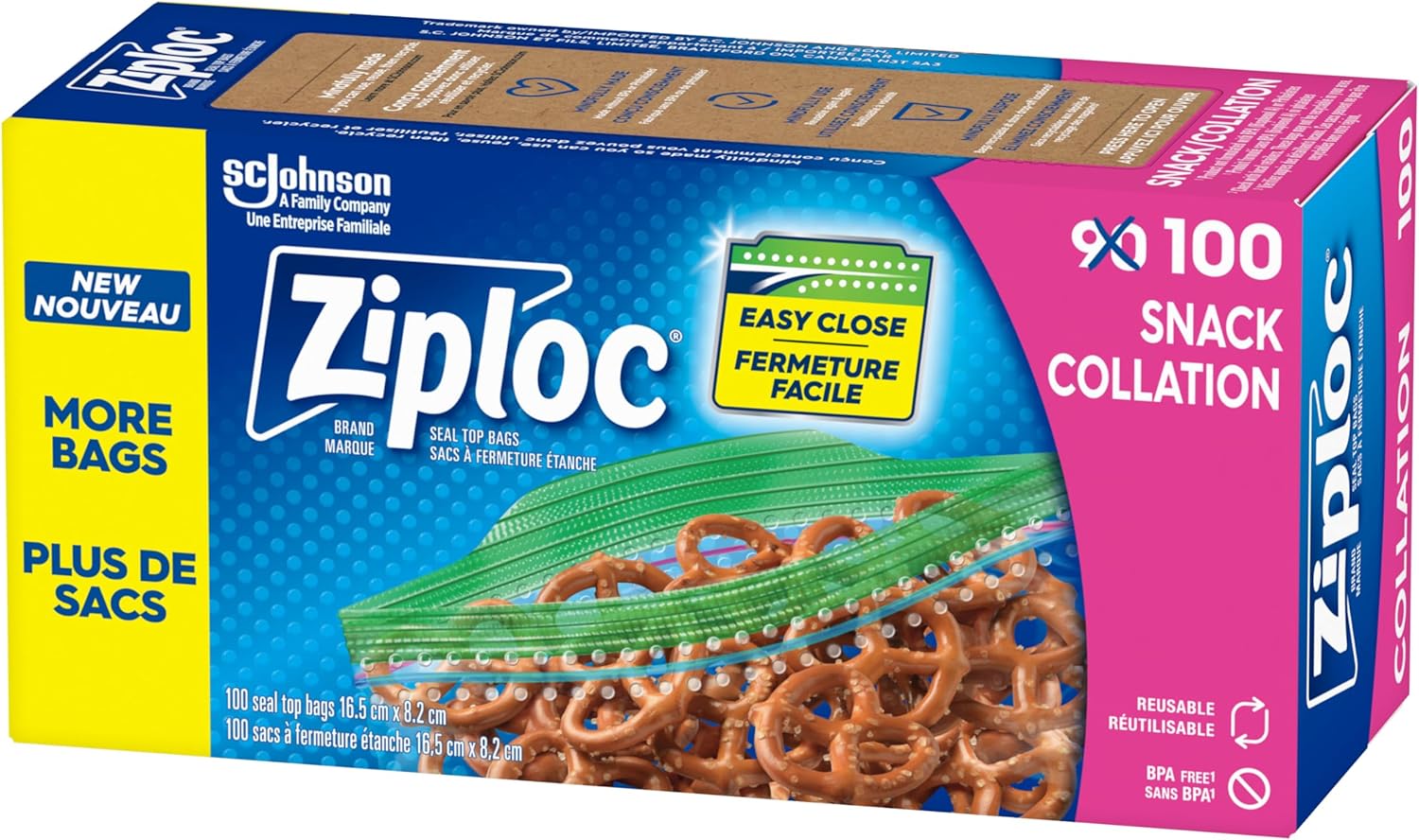 Ziploc Snack Bags for On-the-Go Freshness, Grip 'n Seal Technology for ...