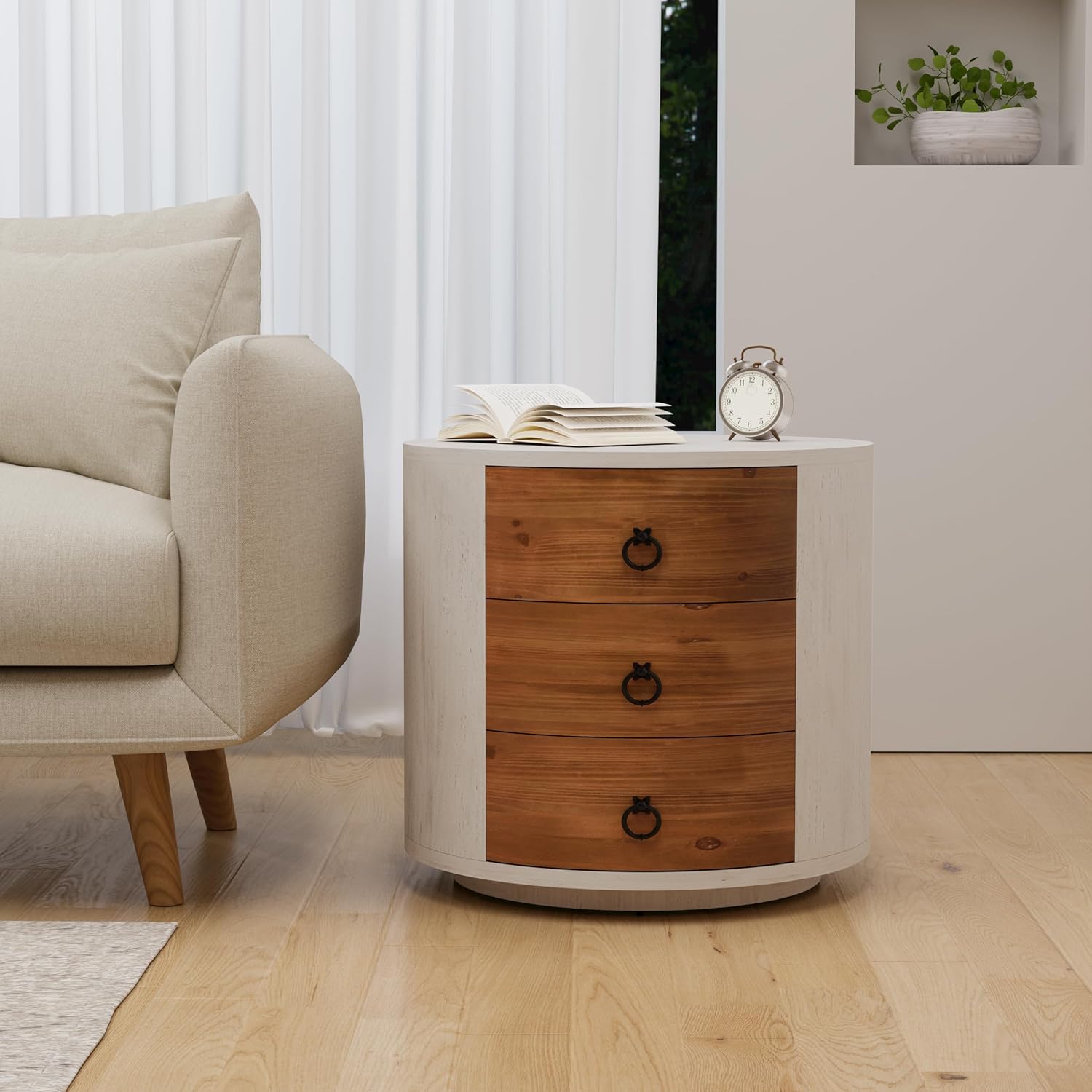 Amazon.com: Koncemel Farmhouse Round Nightstand with Drawers, 20 Inch ...