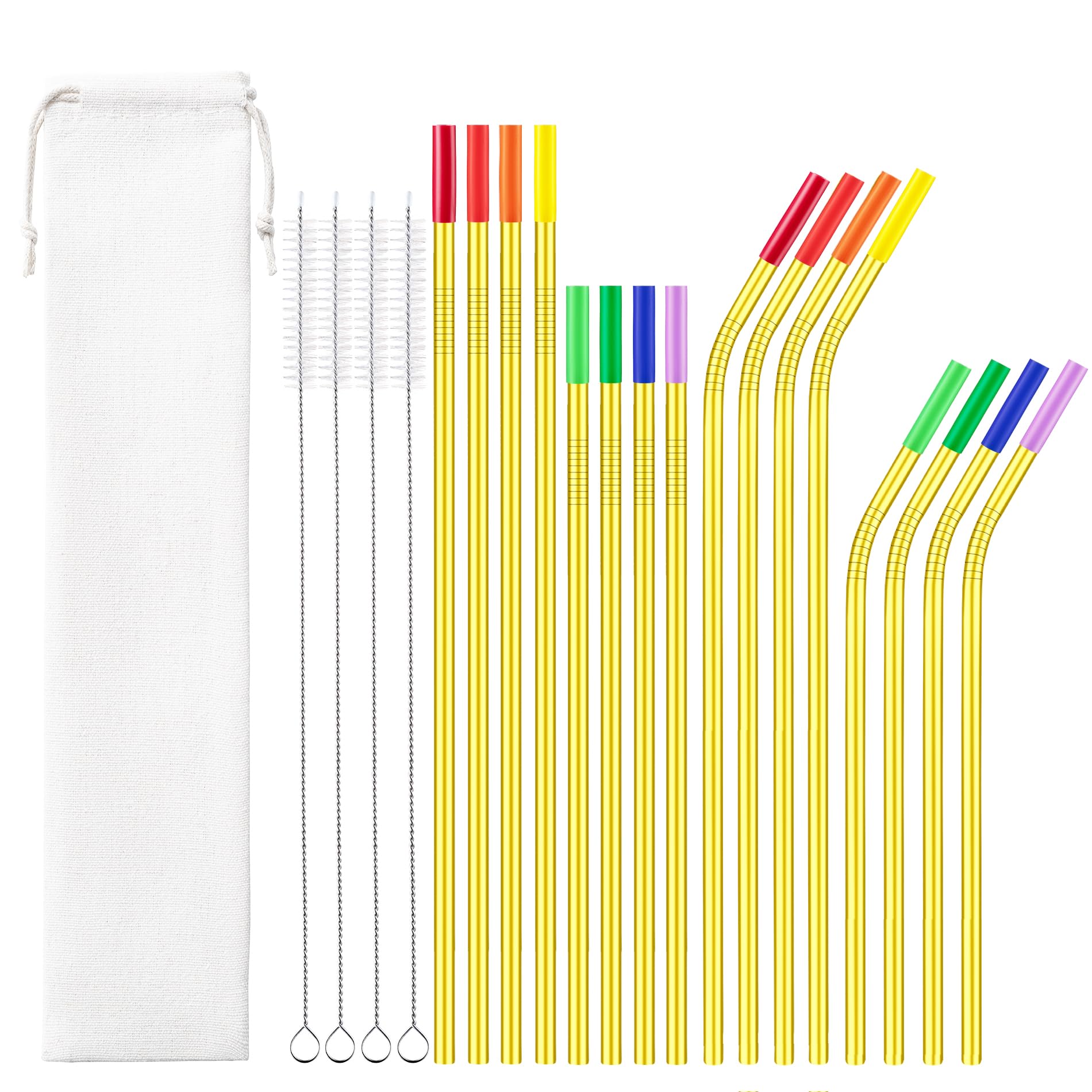 Amazon.com: Reusable Stainless Steel Straws -16 Pack 10.5" & 8.5" Metal ...