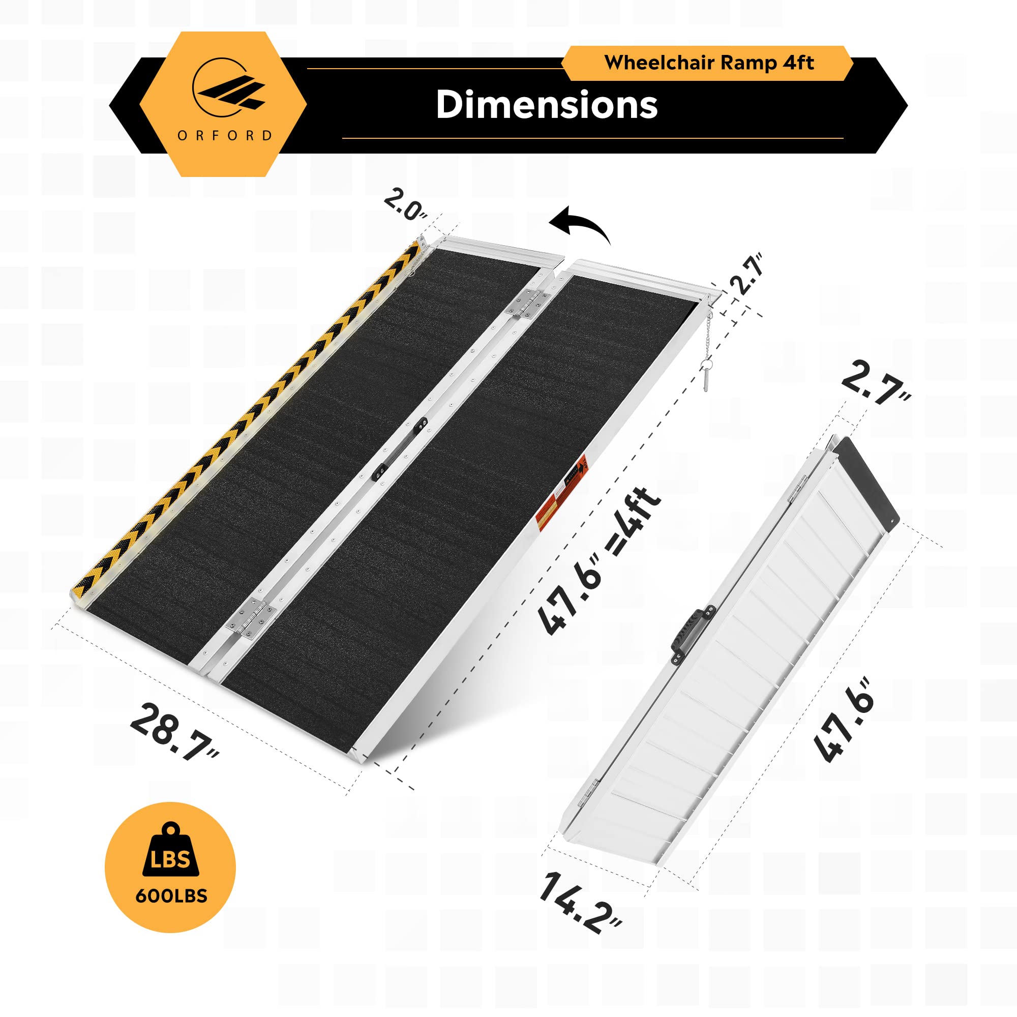 ORFORD Non-Skid Wheelchair Ramp 4FT, Threshold Ramp with a Non-Slip ...