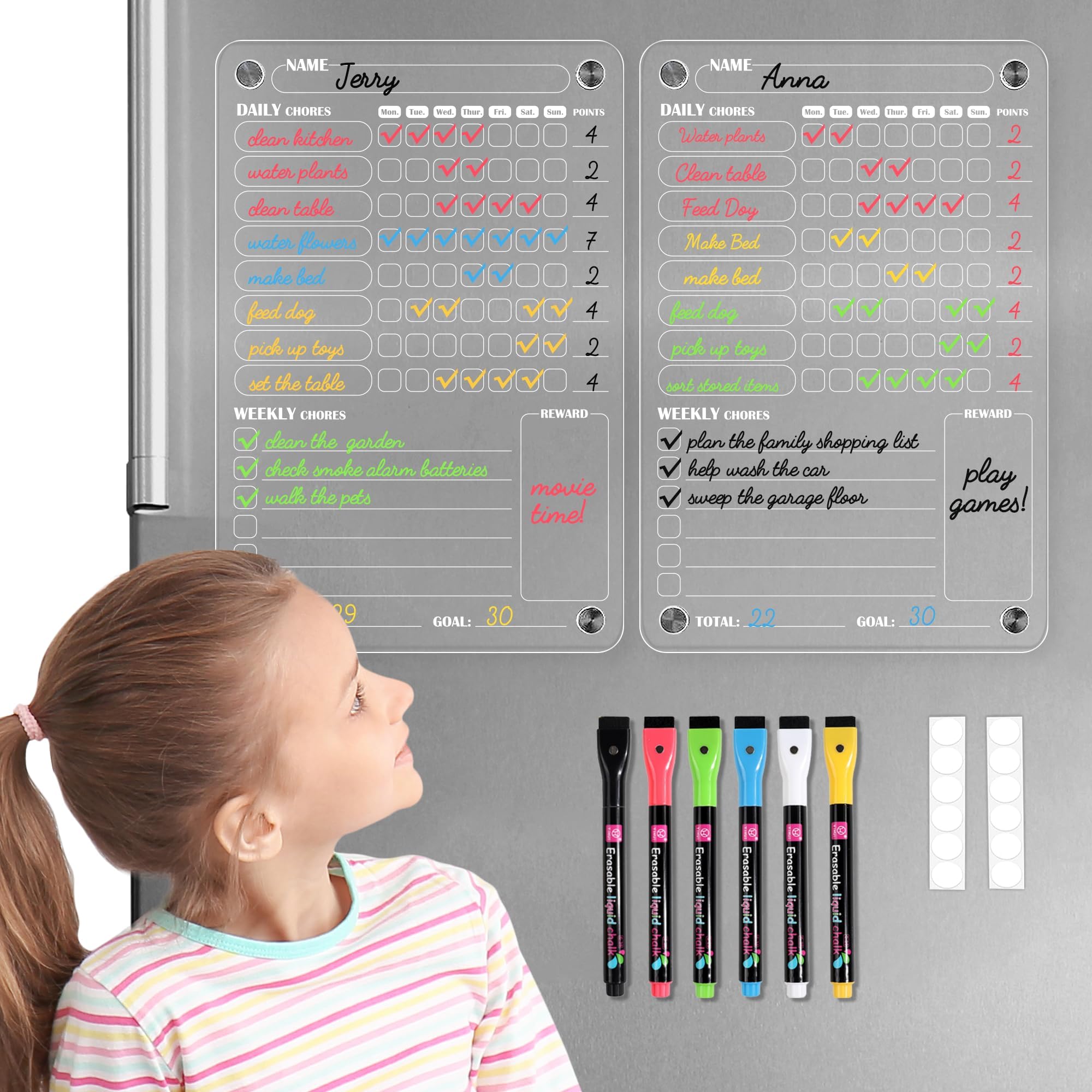 Amazon.com: Acrylic Magnetic Family Chore Chart Set for Refrigerator, 2 Pack Dry Erase Chores ...