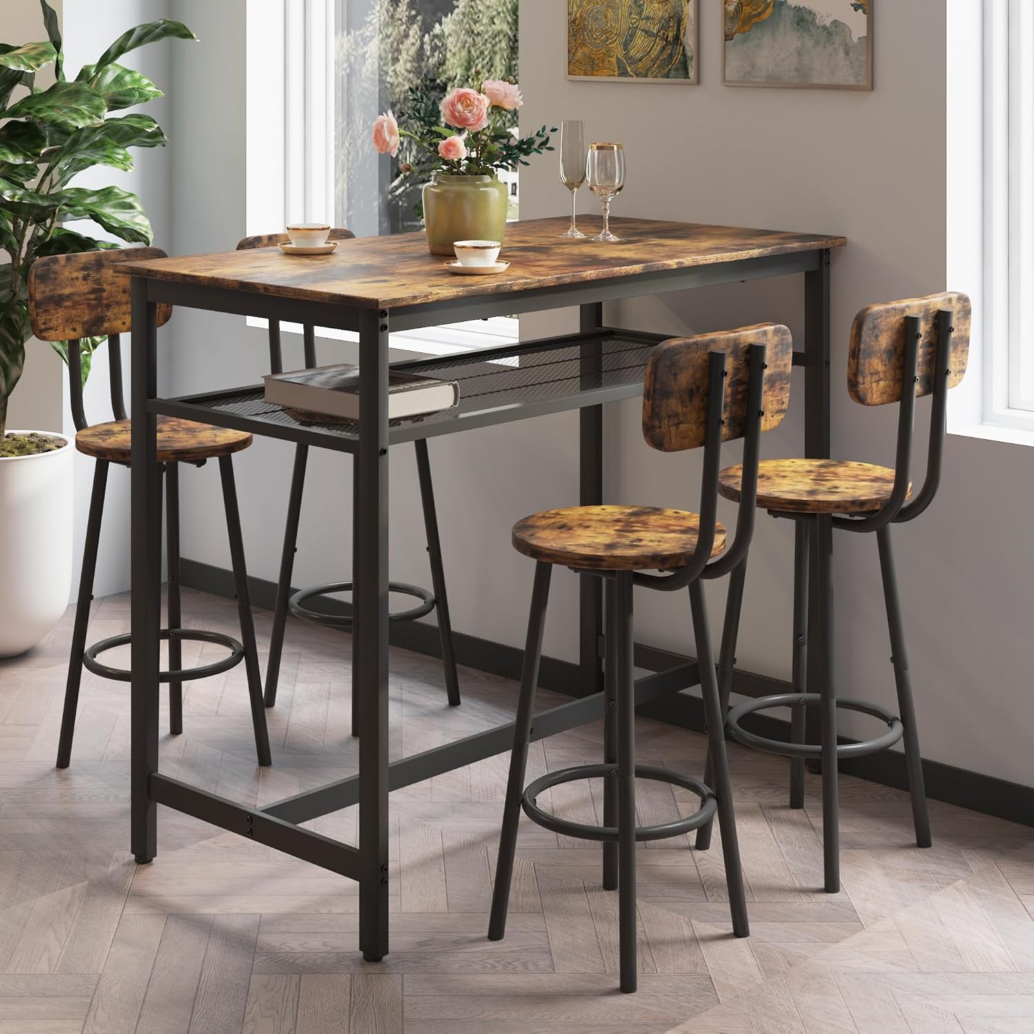Amazon.com: Counter Height Kitchen Table Chairs Set of 4, Bar Table and ...