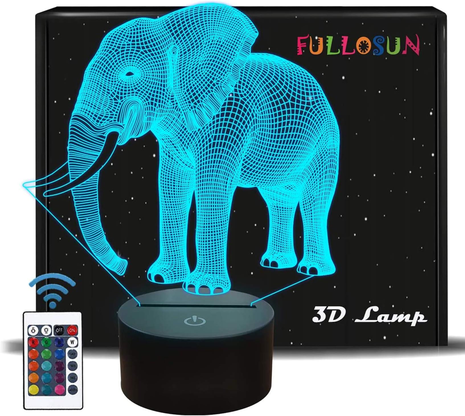 YiKAiLi Elephant 3D Illusion Lamp LED Night Light, USB Powered 7 ...