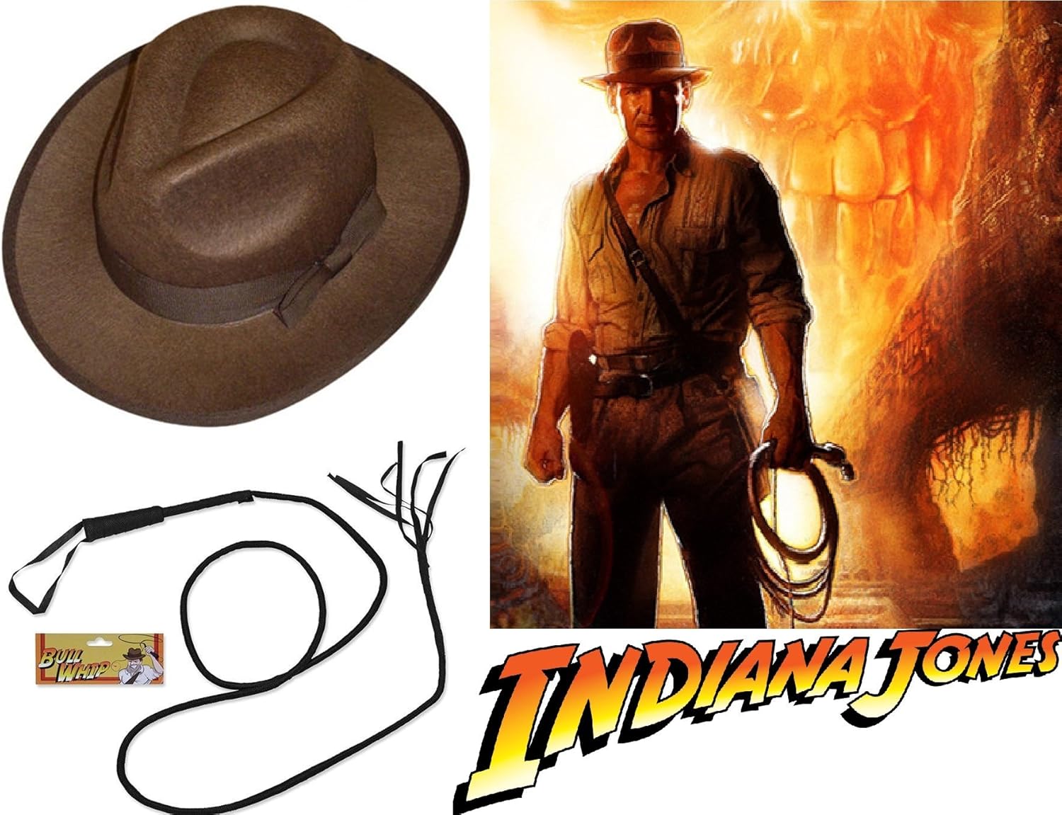 Mega_Jumble Indiana Jones Style Brown Explorer Hat and Bull Whip Fancy ...