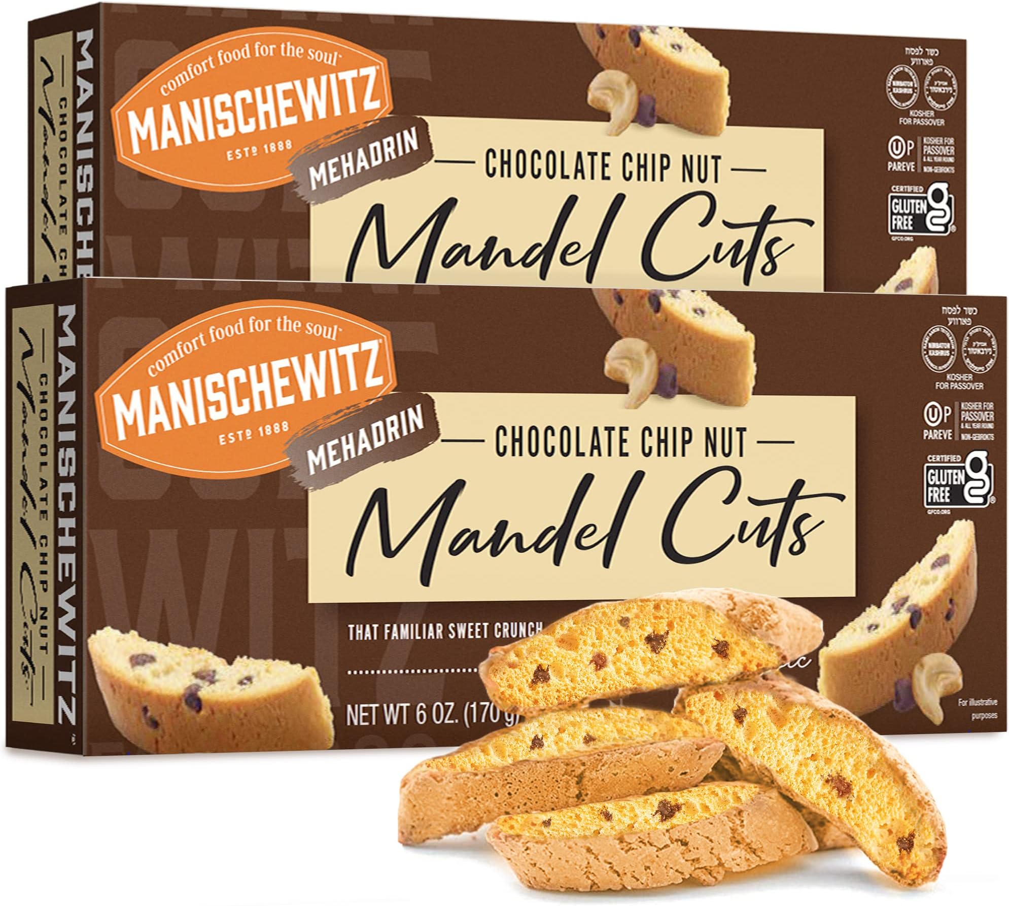 Amazon.com: Manischewitz Chocolate Chip Nut Mandel Cuts 6oz (2 Pack ...