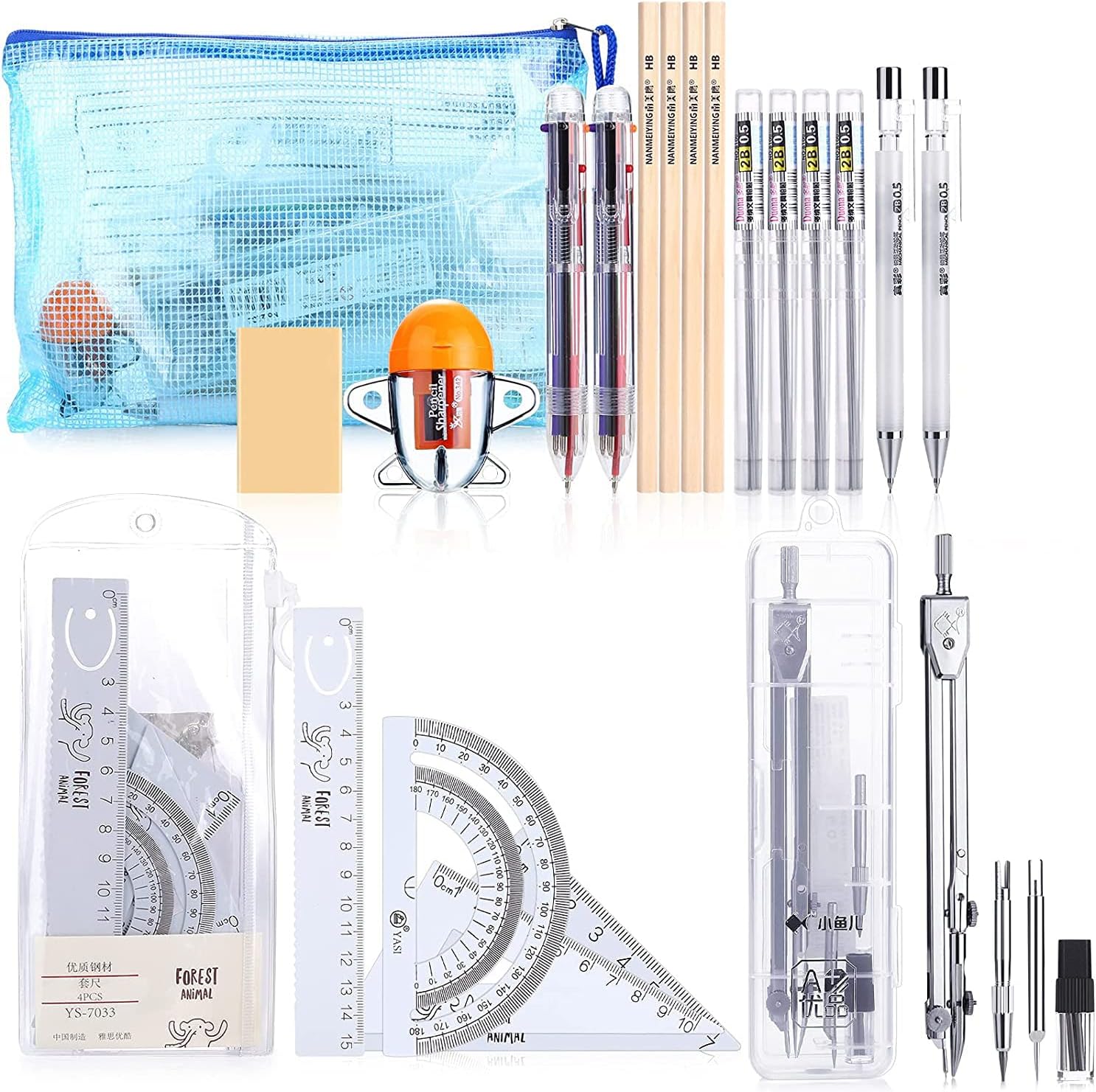 Amazon.com : Compass and Protractor Set 19Pcs Geometry Math Set ...