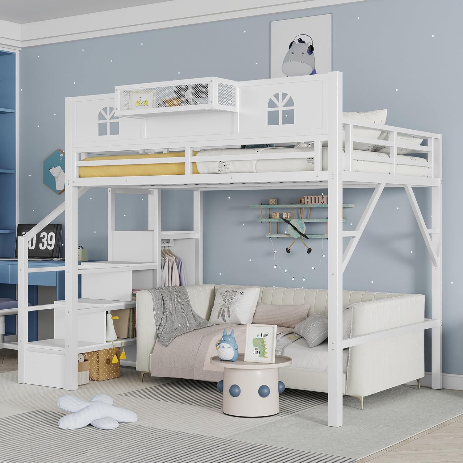 Amazon.com: Mirightone Full Size Loft Bed with Stairs and Storage, Tall ...