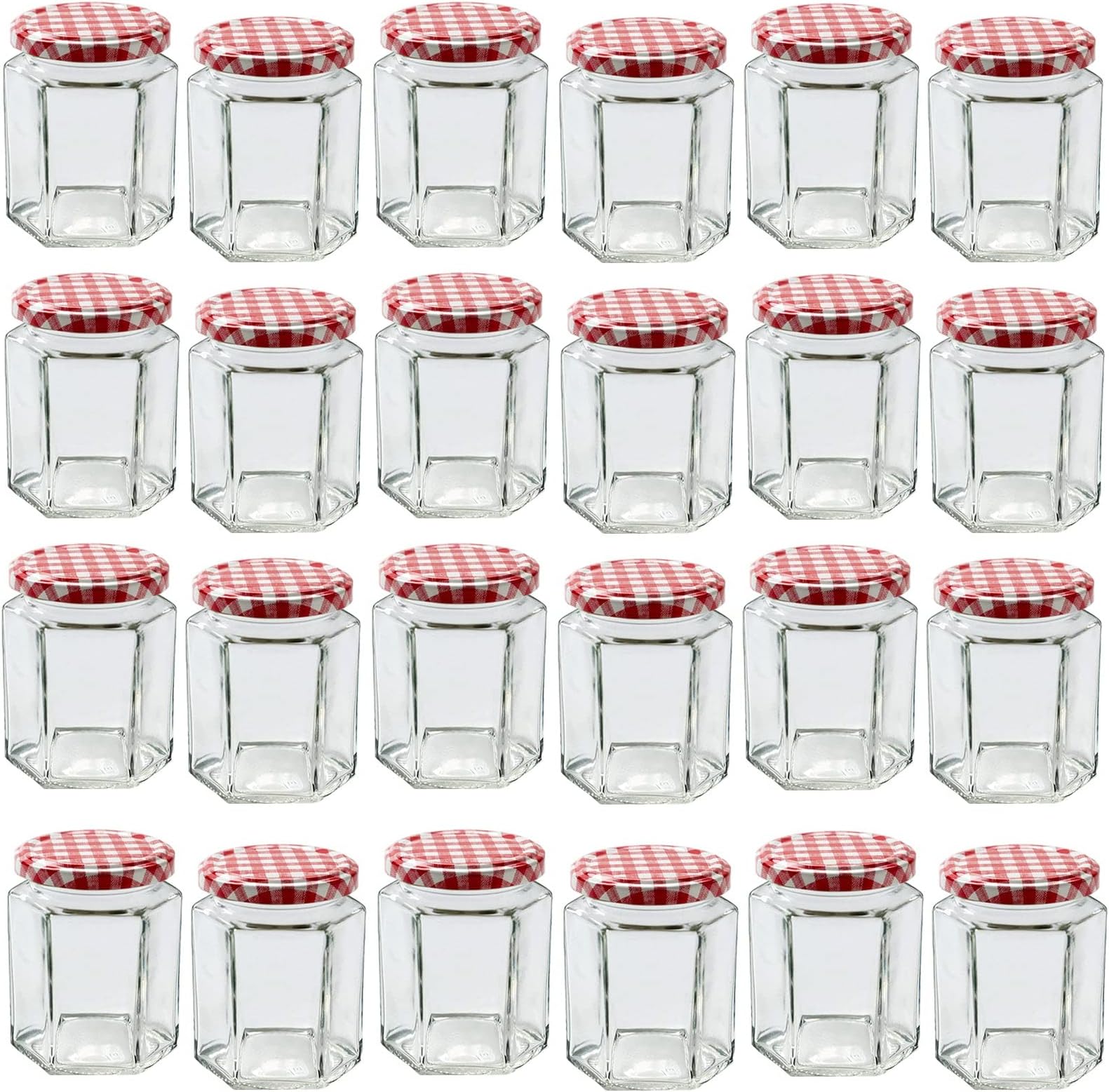 Offer Shop Glass Jam Jars with Red Gingham Lid & Labels - 280ml / 9oz ...