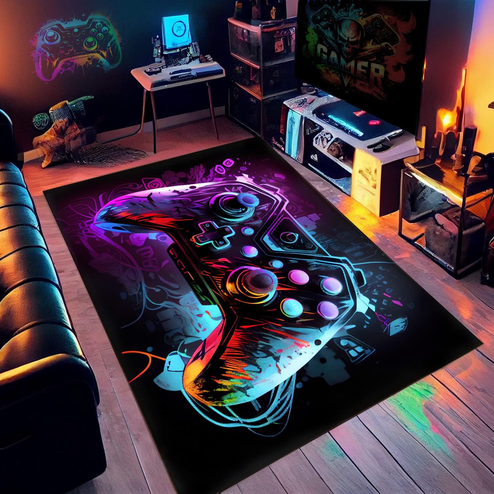 Amazon.com: NEBOTON Gaming Rug for Game Room, Gamer Rug for Boys ...