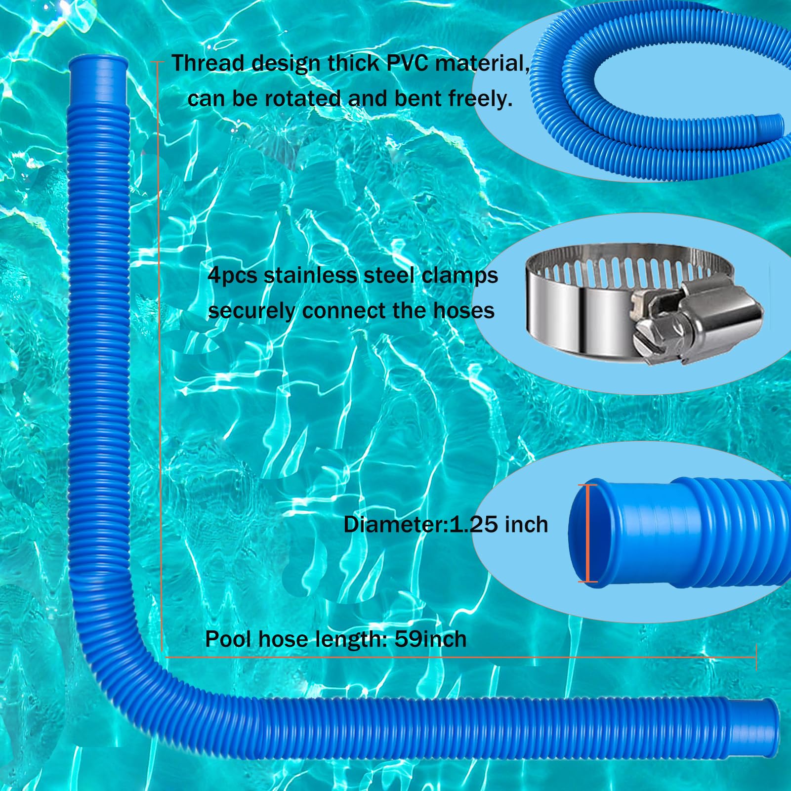 Intex Above Ground Pool Pump Hose 1.25 X 59 Pool Hoses Replacement For ...