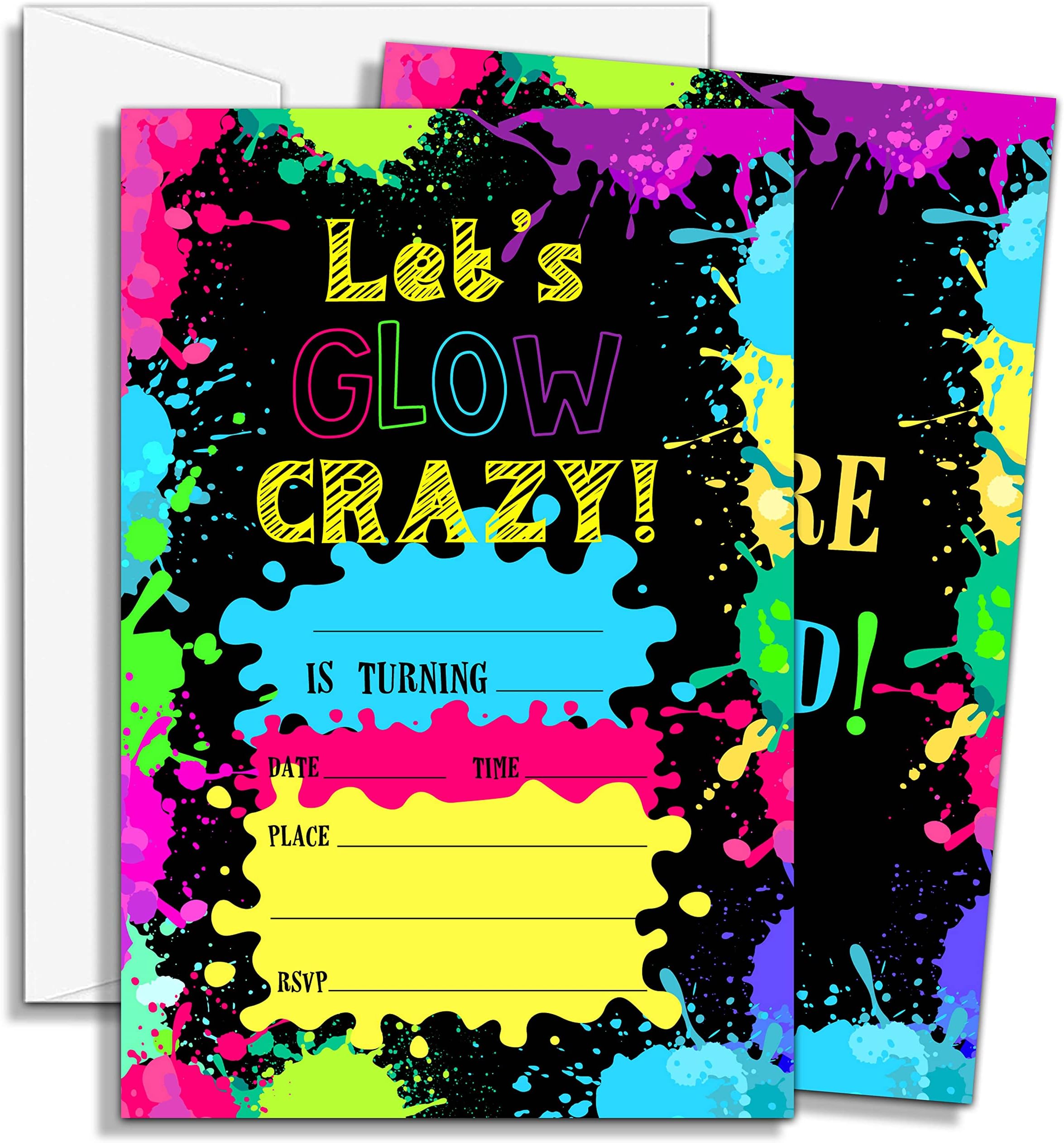 Amazon.com : DOQPO Glow Neon Birthday Party Invitations, 20 x 6 inch ...