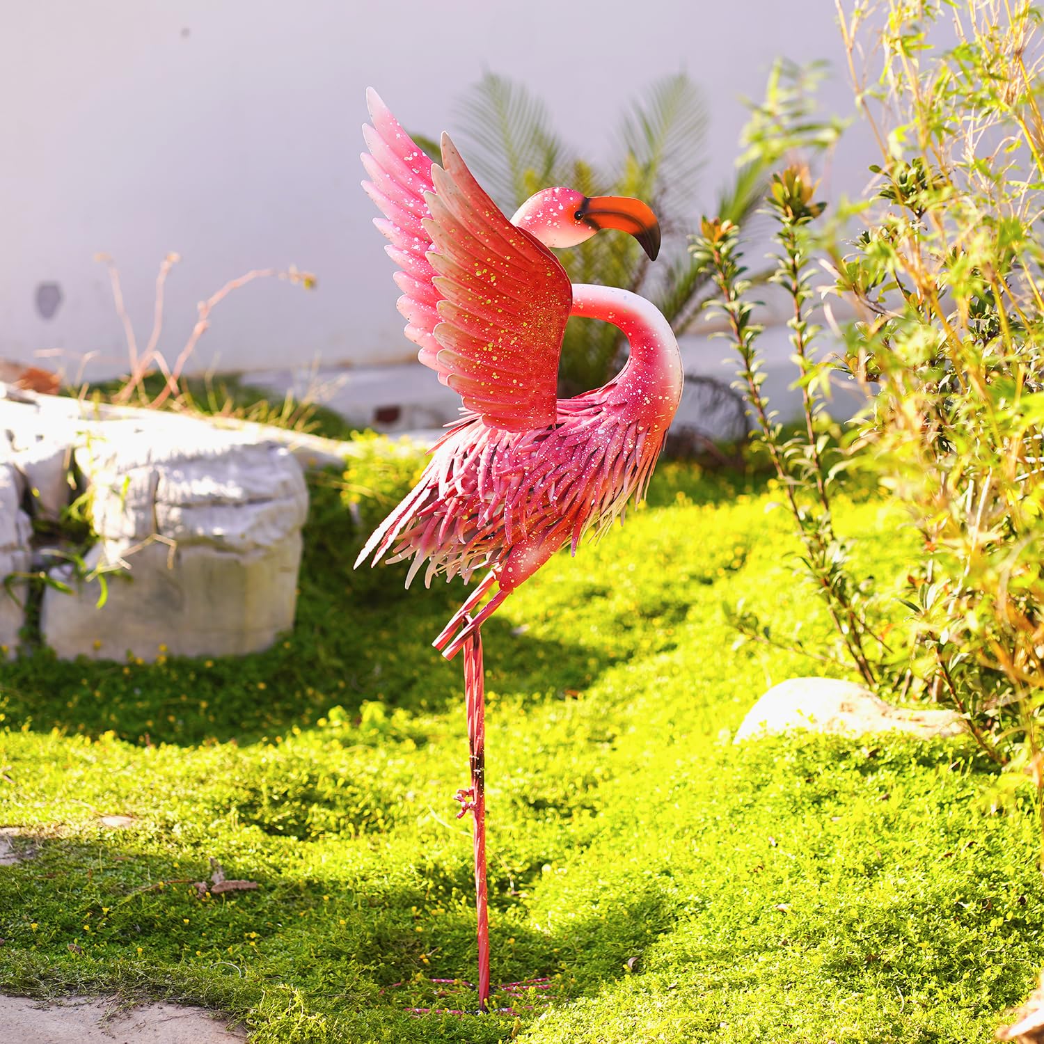 Goodeco Garden Flamingo Ornaments - Outdoor Metal Standing Bird with ...
