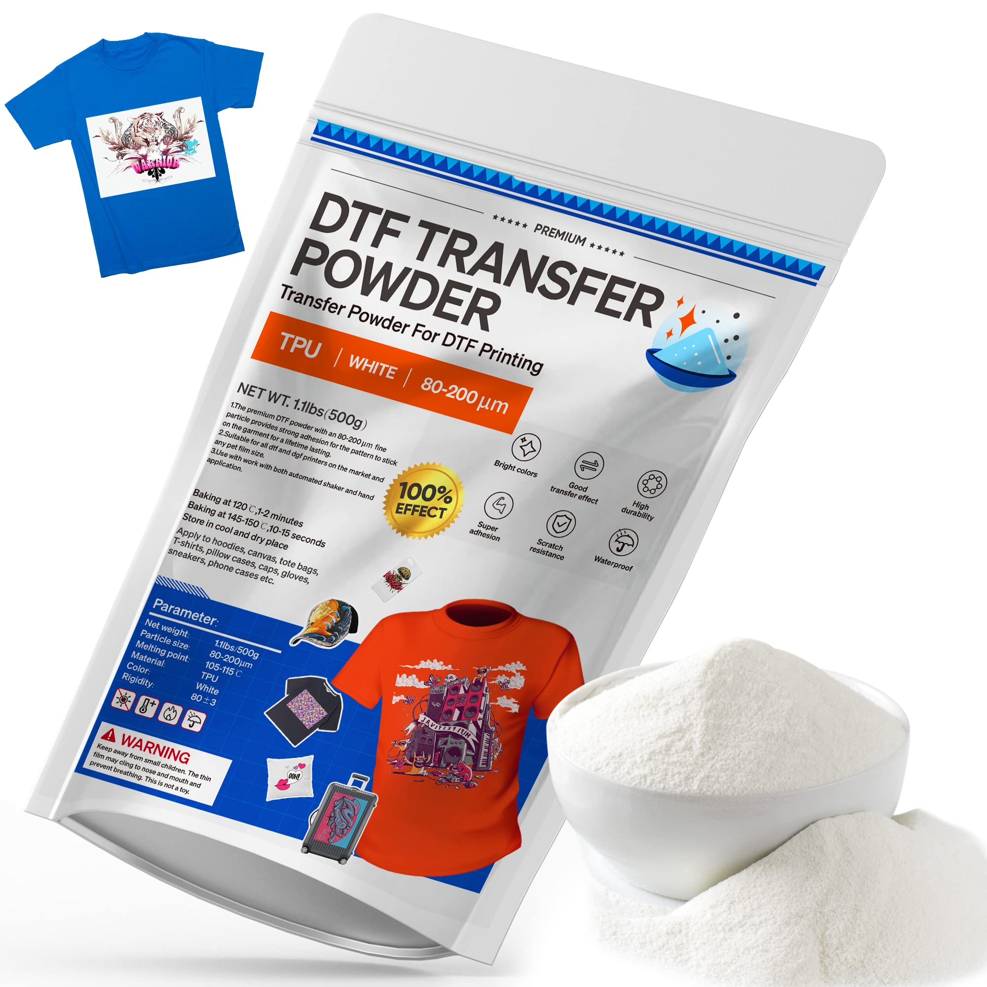 Buy DTF Powder 500g White Digital Transfer Hot Melt Adhesive, DTF ...