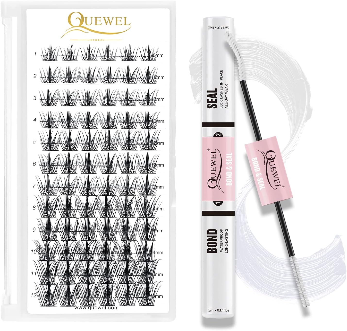 Amazon.com: Quewel Cluster Lashes Bond And Seal+72 Pcs Wide Stem ...