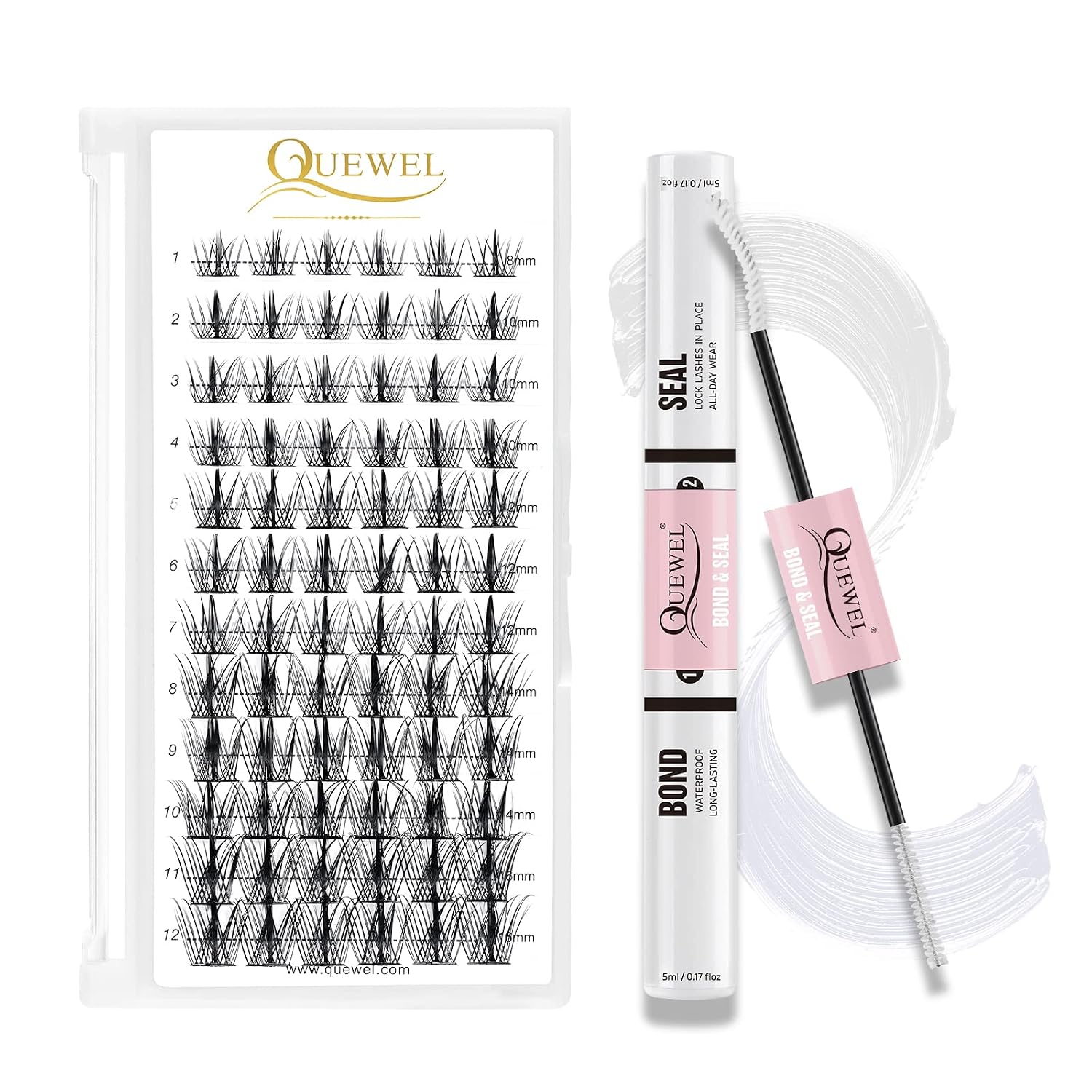 Amazon.com: Quewel Cluster Lashes Bond And Seal+72 Pcs Wide Stem ...